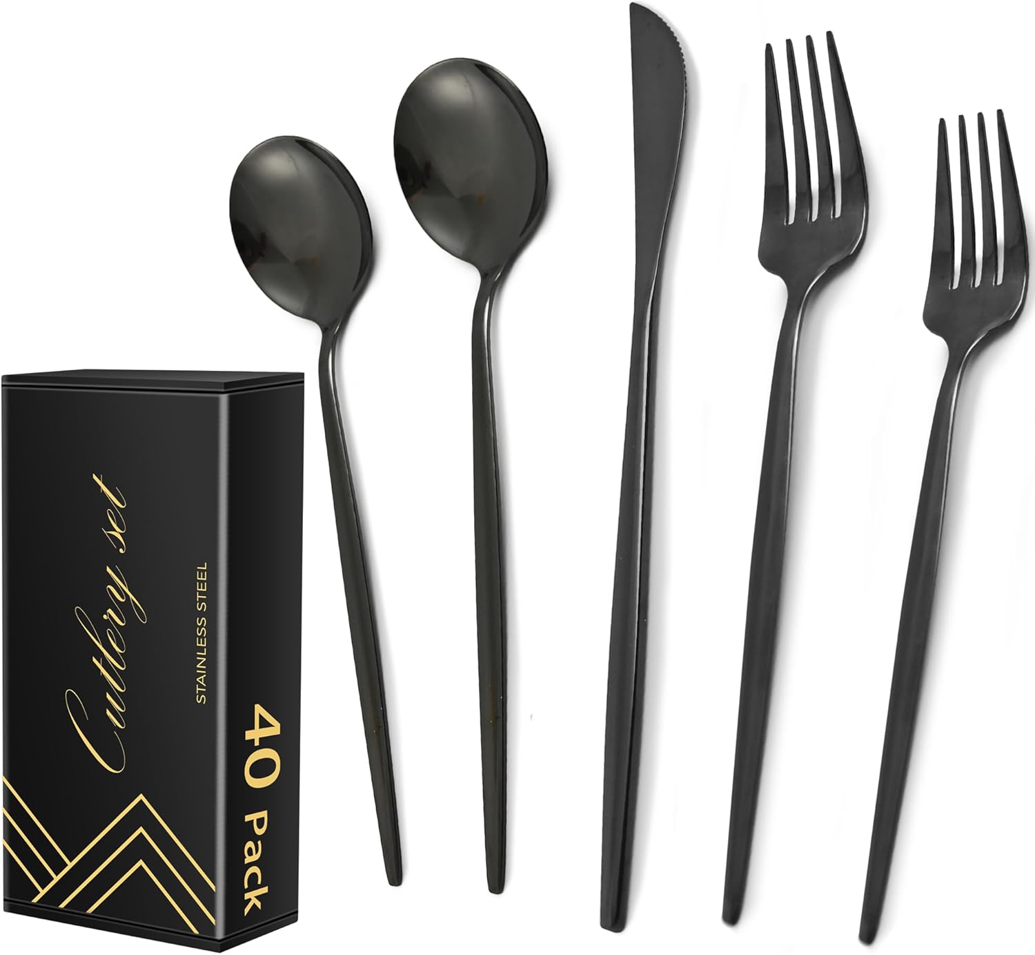 BESTKITTY 40-Piece Bla Silverware Set for 8, ium Bla Plated 18/0 Stainl ...