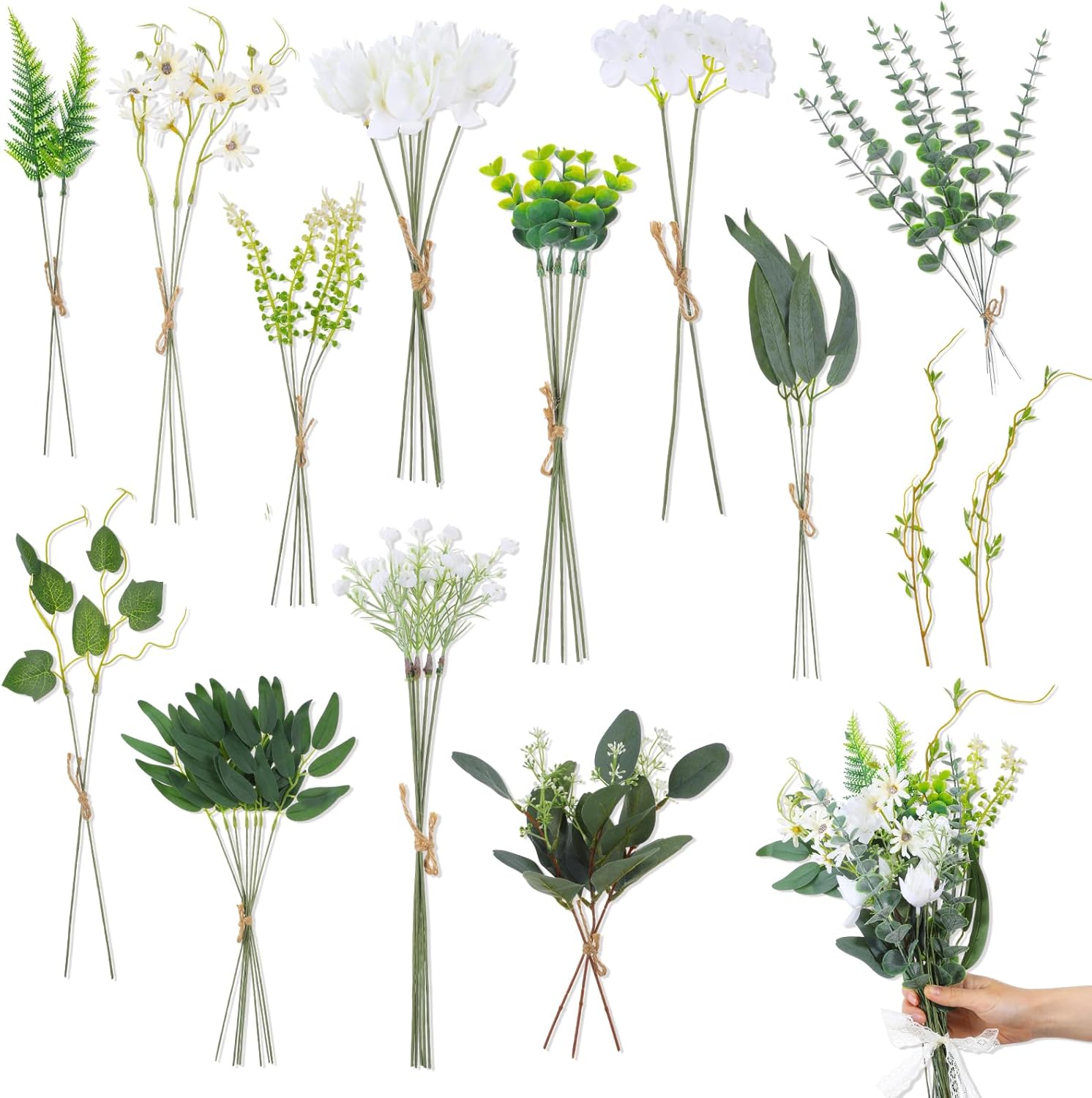 BESTKITTY 49Pcs Artiial Greenery Stems, 13 Kinds of Faux Greenery ...