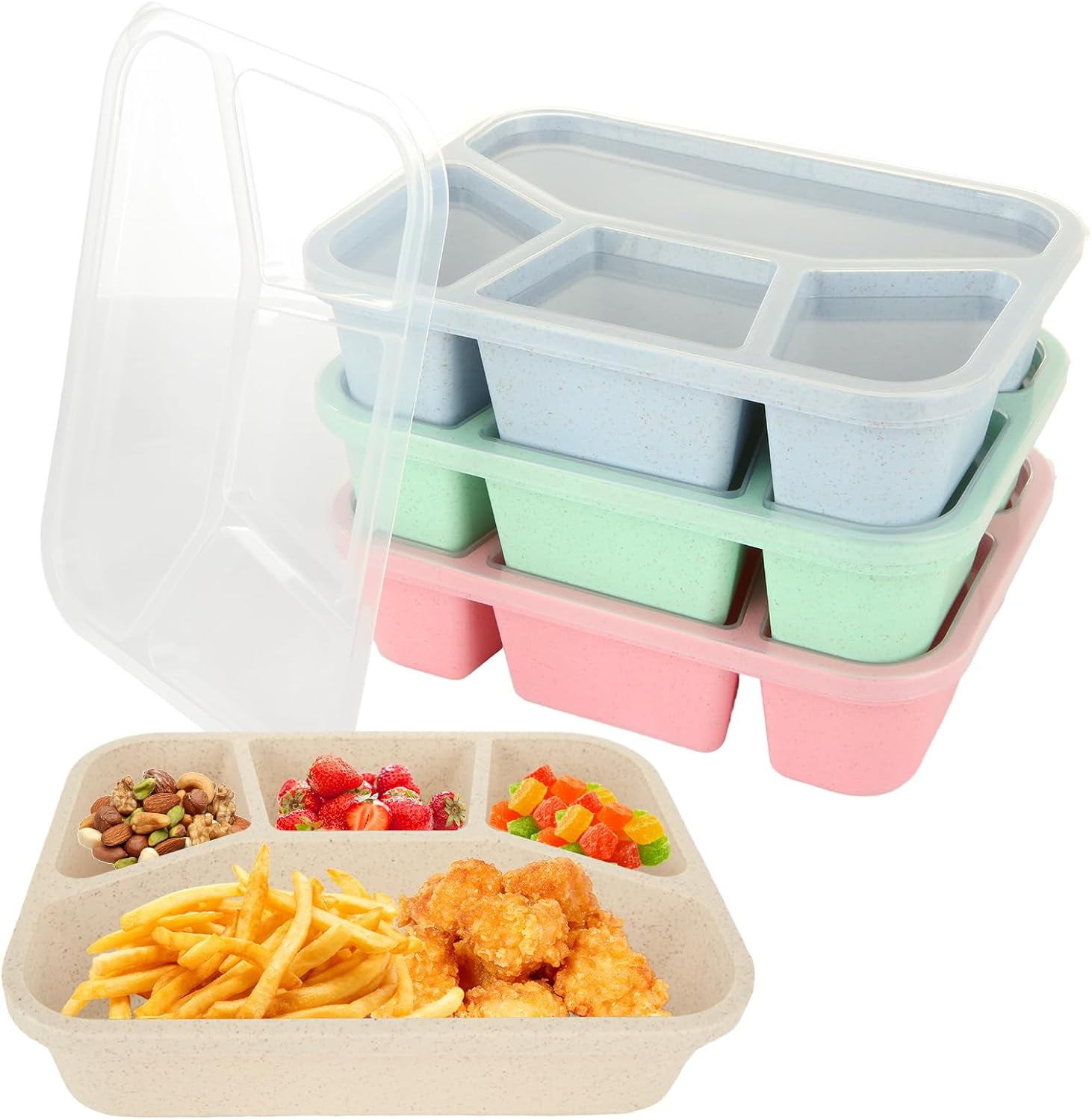 BESTKITTY 4Pcs Bento Sna Boxes, 4 Compartments Lun Containers, Reusable ...