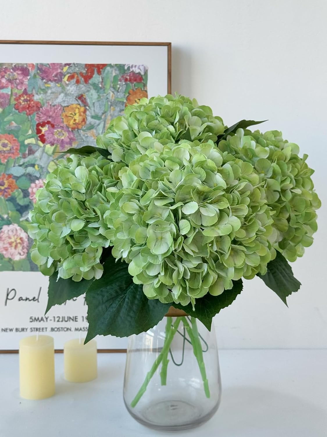 BESTKITTY 4Pcs Light Green Silk Hydrangea Artiial Flower Life Big Blooms 20'' Long Stem Faux ...