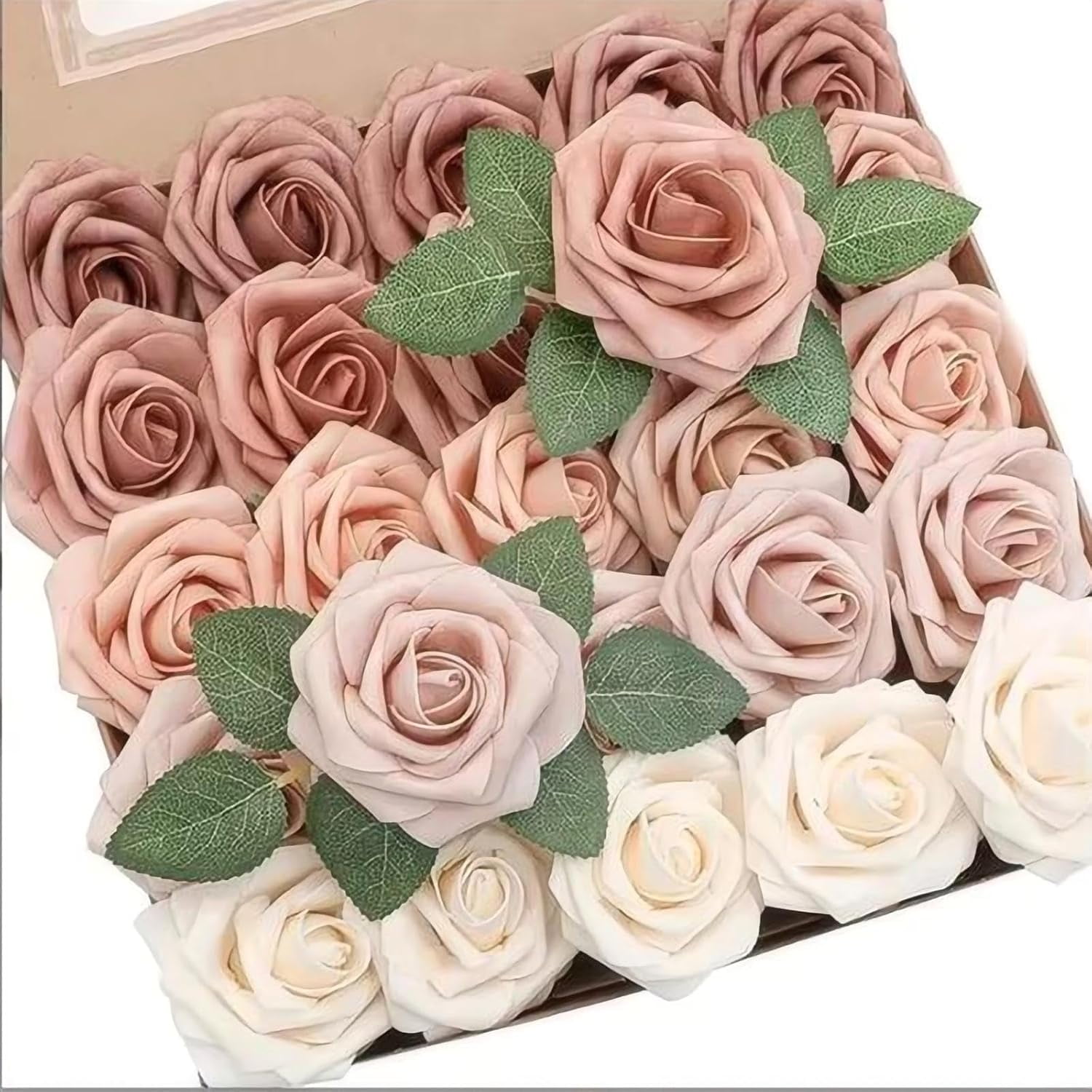 BESTKITTY 50PCS Artiial Flower Roses, Real Lo Fake Roses with Stem for DIY Wedding Bouquets ...