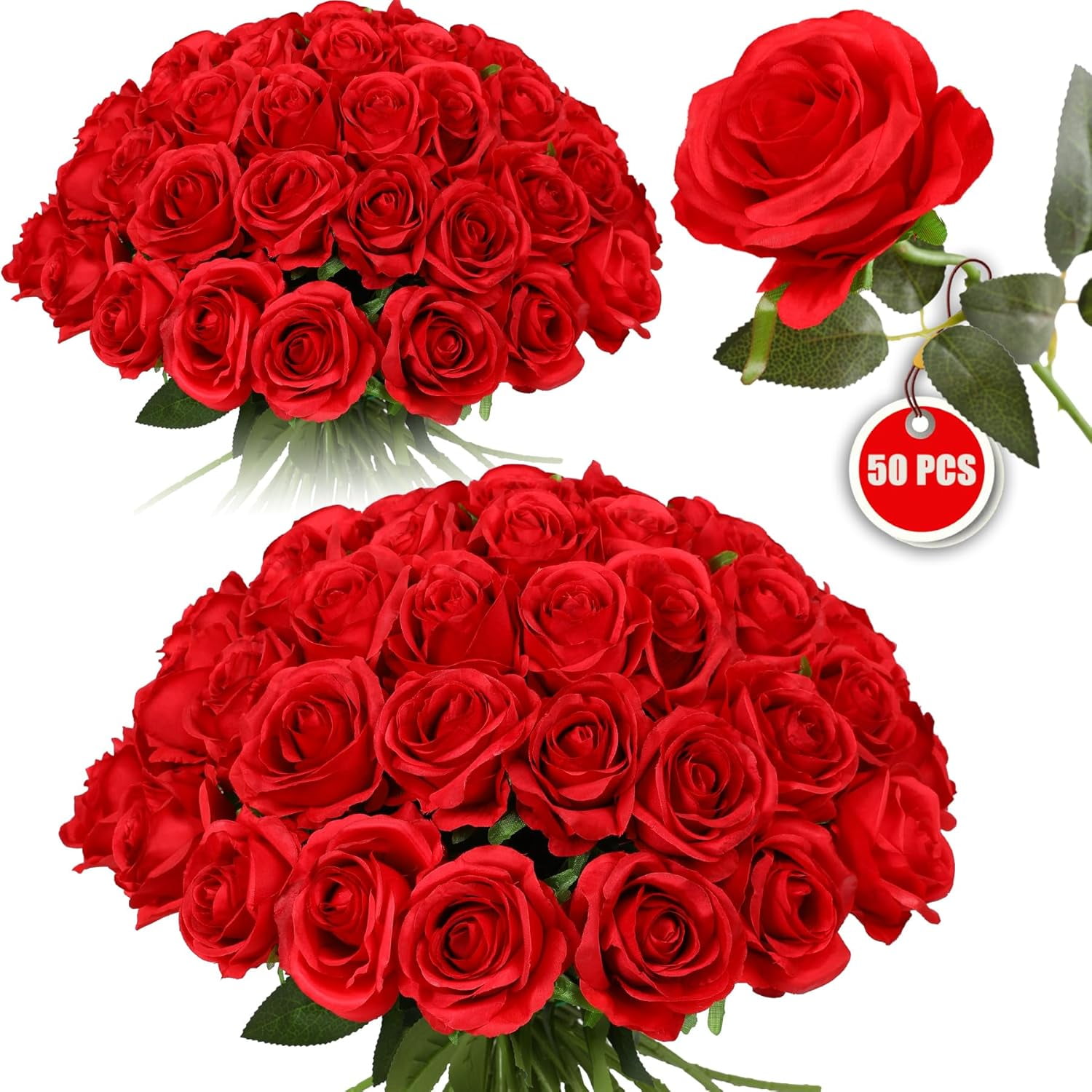 BESTKITTY 50PCS Artiial Silk Roses Flowers \u2013 Realist Fake Roses in ...
