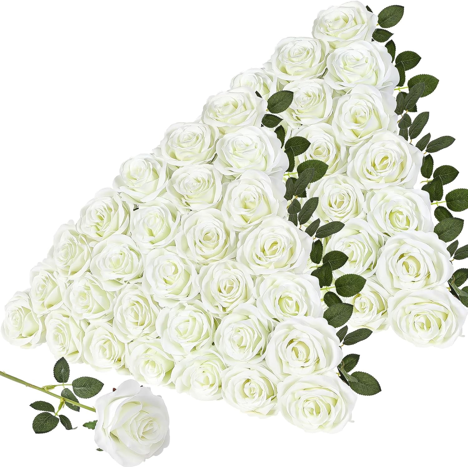 BESTKITTY 50PCS Artiial White Roses, 3.9'' Silk Flower Head Fake White ...