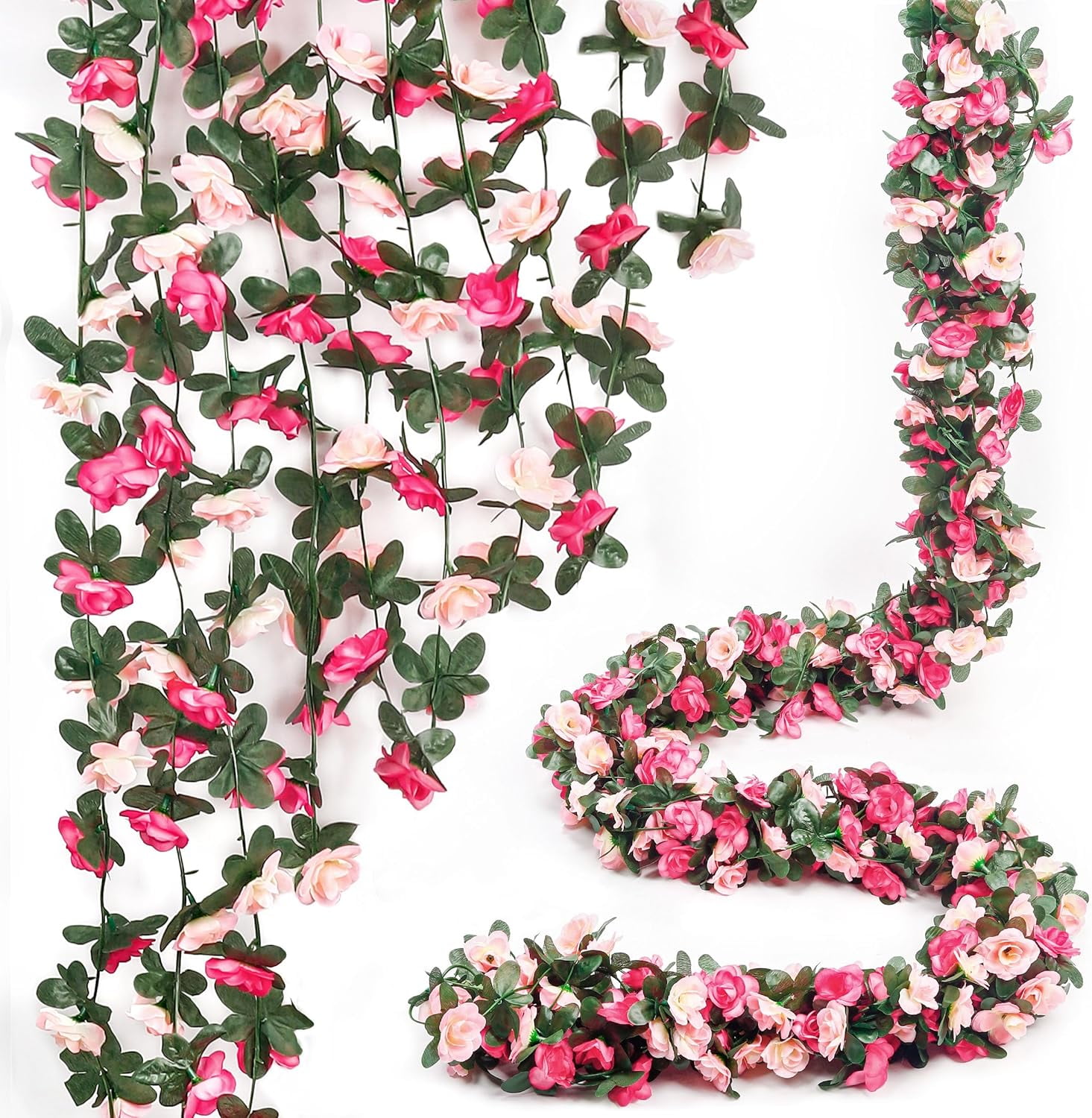BESTKITTY 5Pcs 41FT Pink Flower Garland Artiial Rose Ar Vines Fake Sp ...