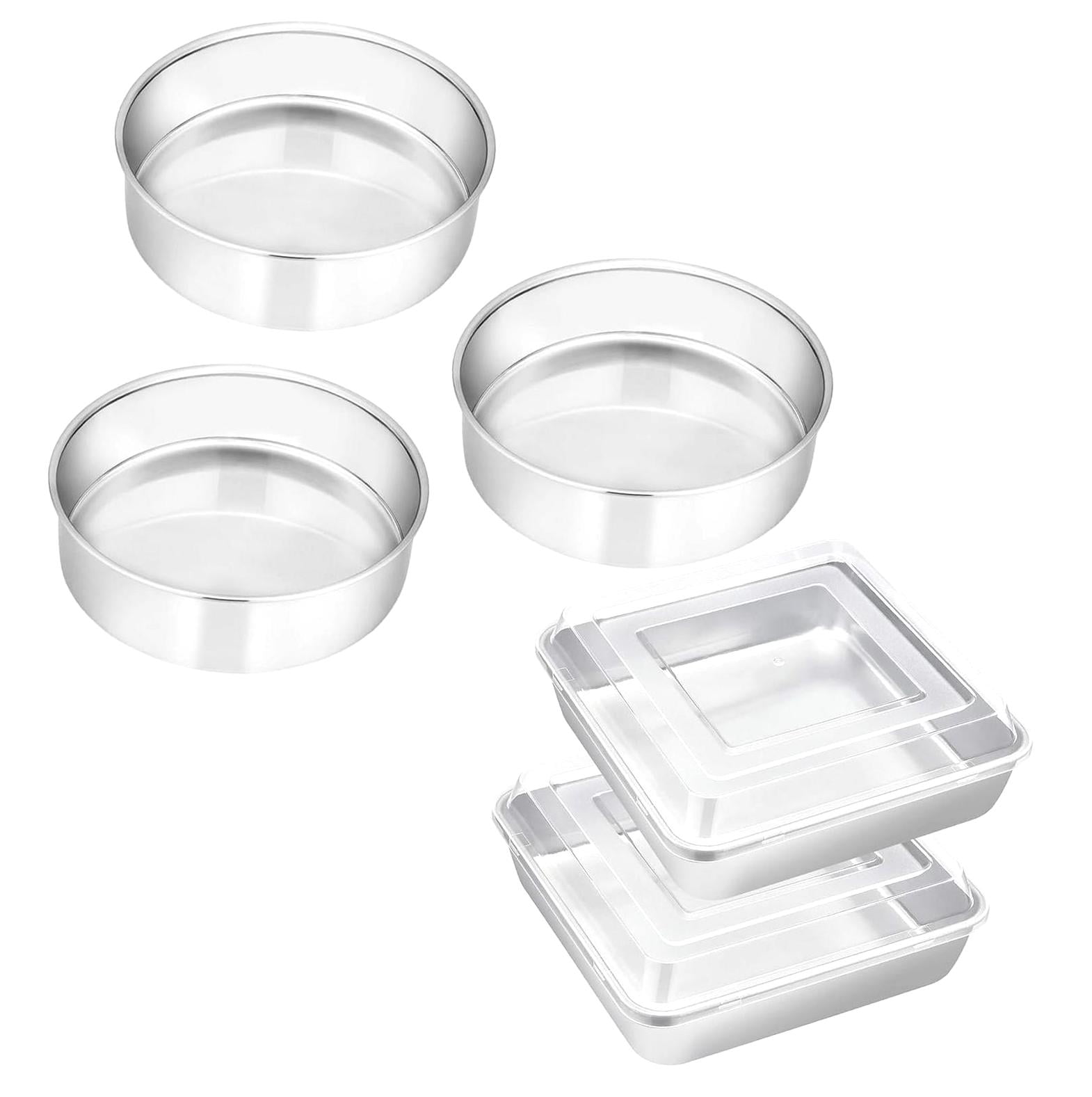 BESTKITTY 6-Inch Cake Pan Trio and 8 x 8-Inch Baking Pan with Cover ...