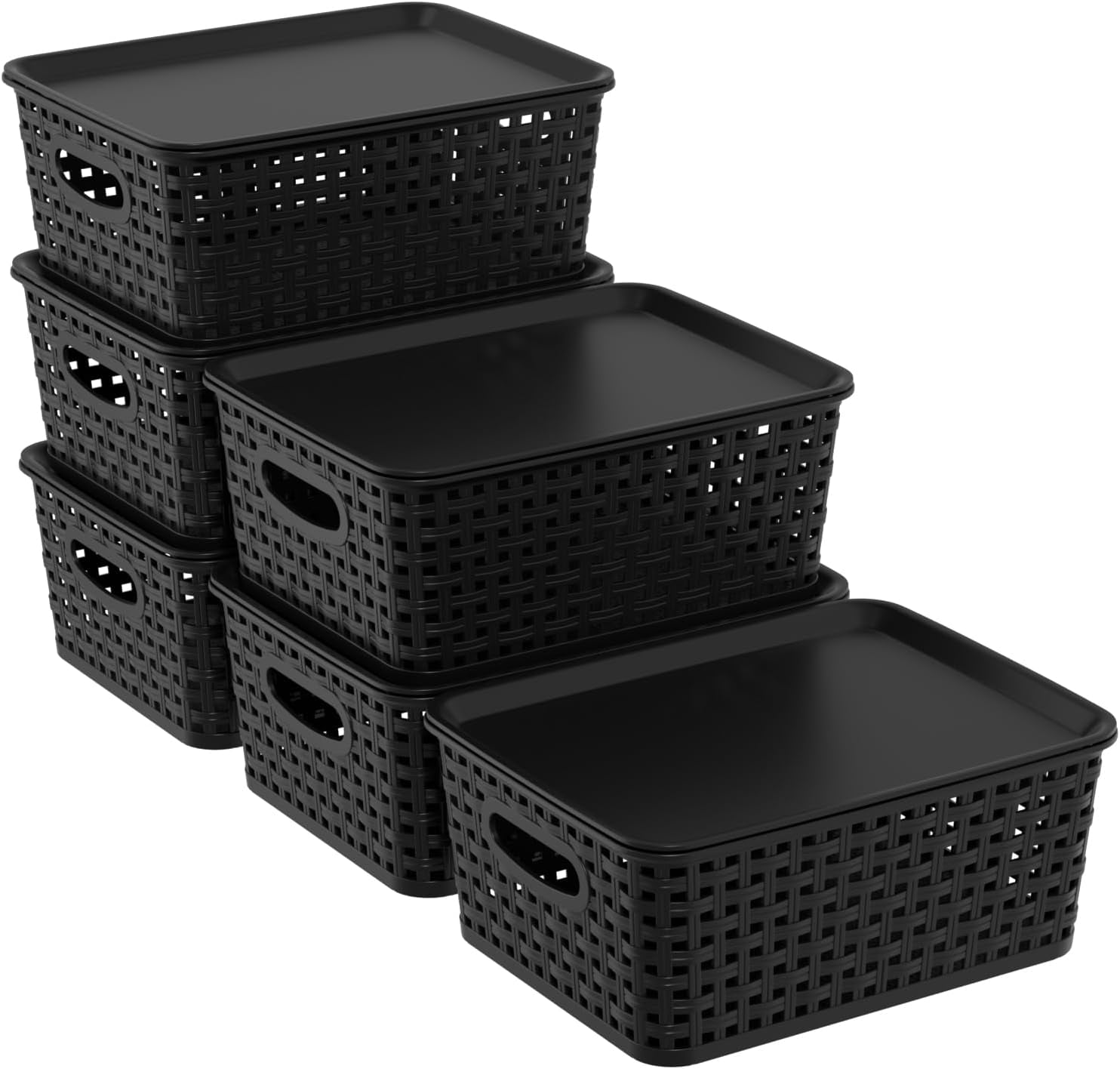 BESTKITTY 6 Pa Lidded Storage Baskets, Plast Storage Basket Bin with ...