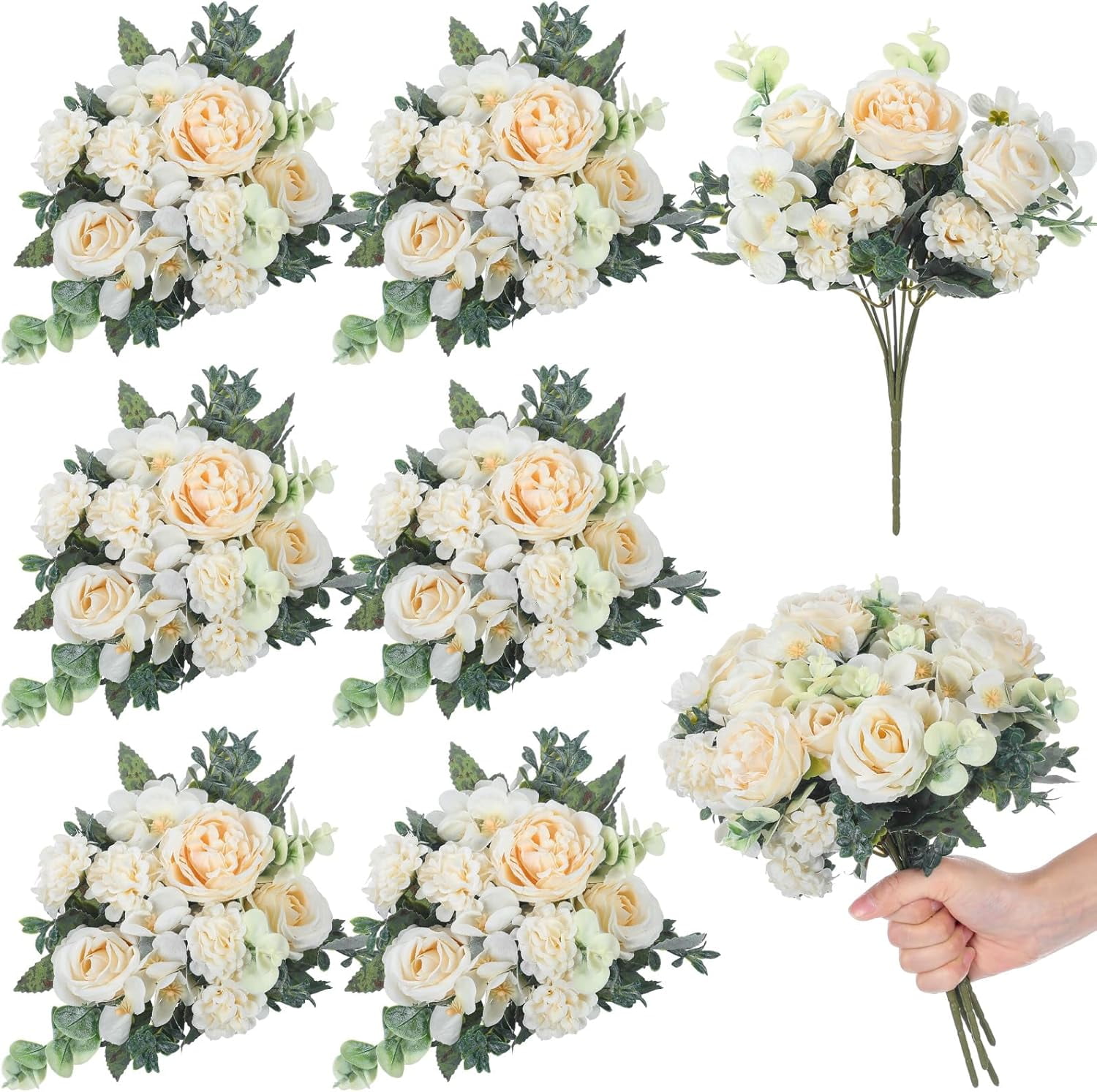 BESTKITTY 6 Pcs Artiial Peony Silk Florals Fake Mix Silk Peony Rose ...