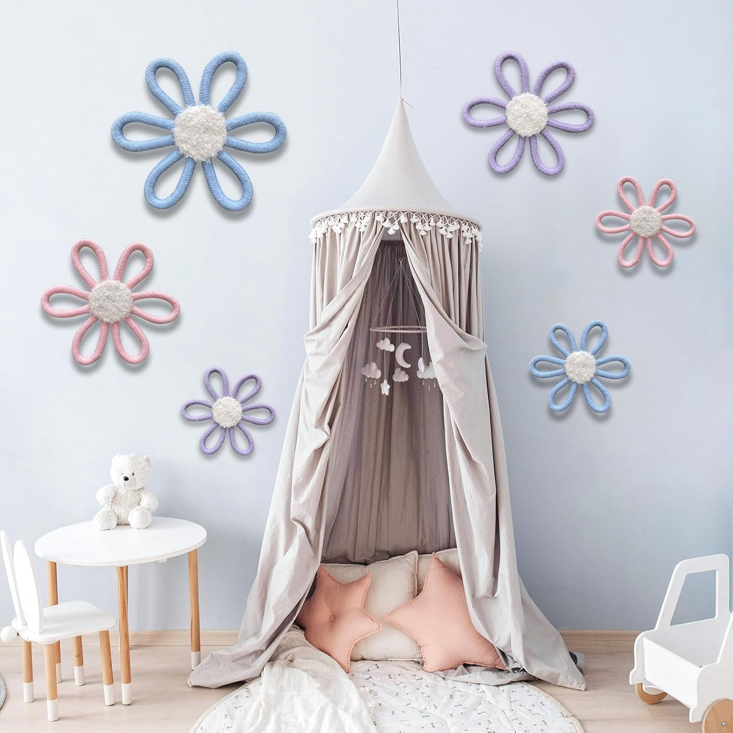 BESTKITTY 6 Pcs Boho Daisy Nursery Wall Decor Set - Handwoven Mace Wall ...