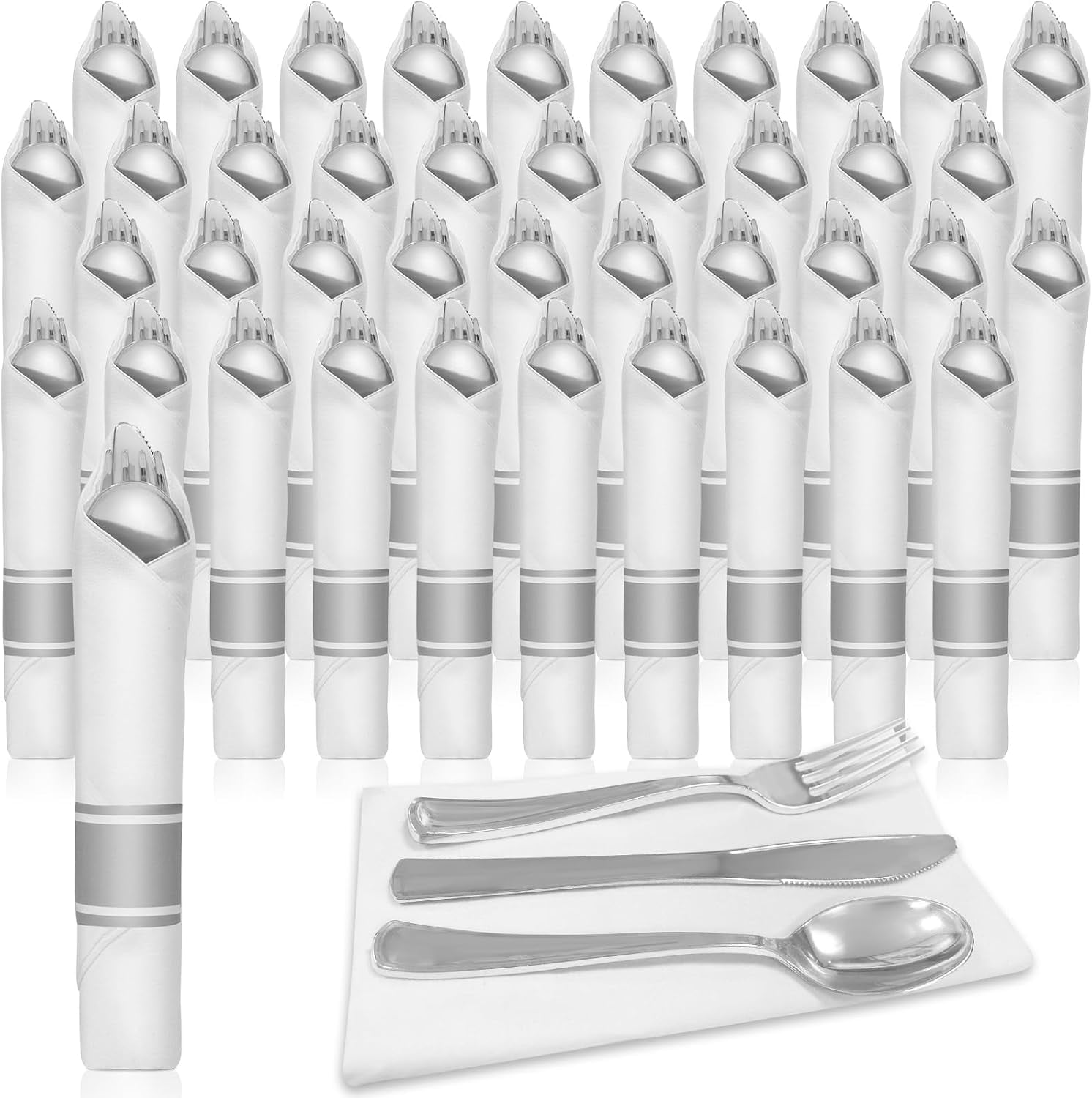 BESTKITTY 60 Pa Pre Rolled Sliver Plast Silverware Set, Wrd Plast ...