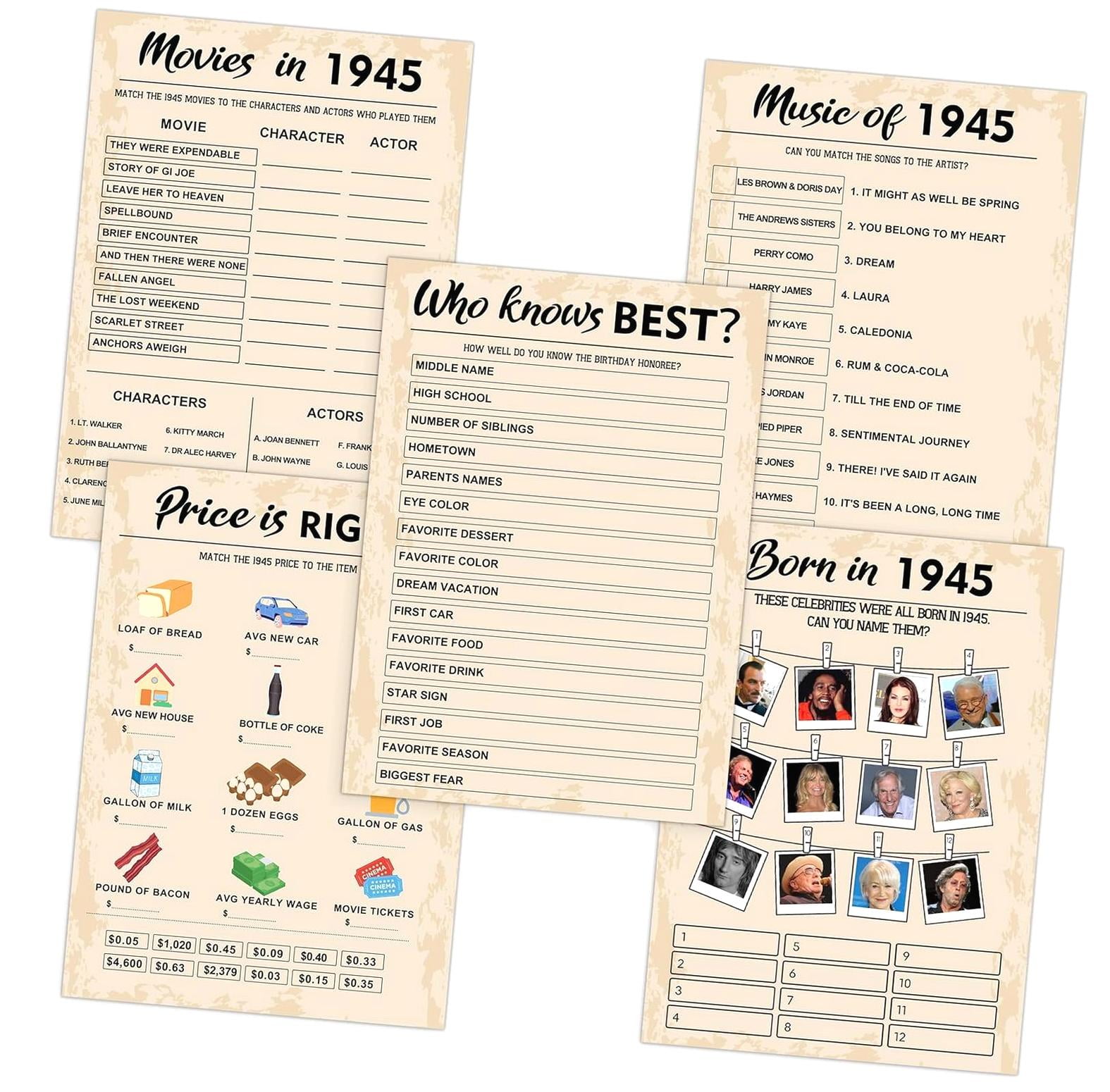 BESTKITTY 60th Birthday Celebration Games, 5-Activity Set for 10 ...