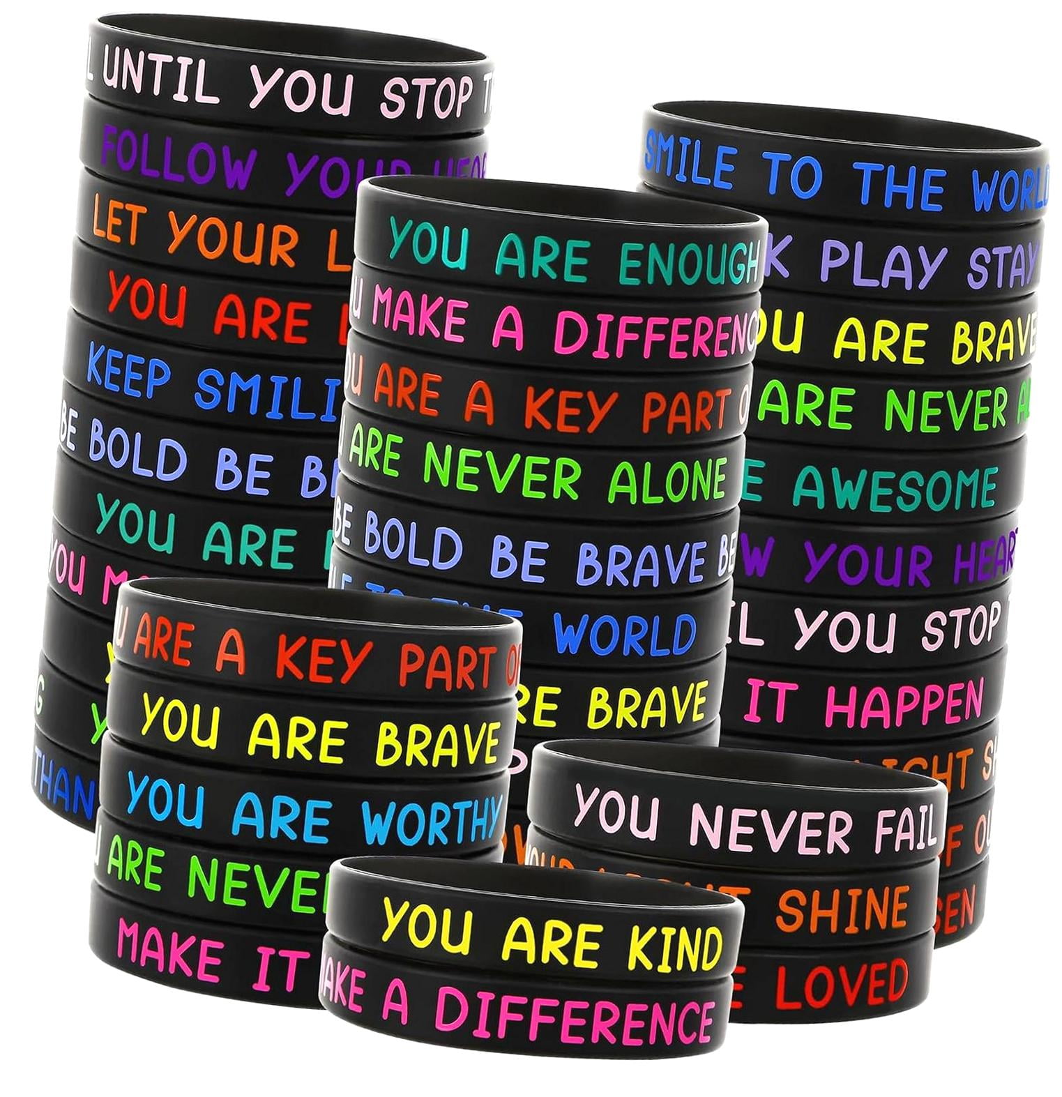 BESTKITTY 64pcs Motivational Silicone Bulk Black Colored Inspirational ...