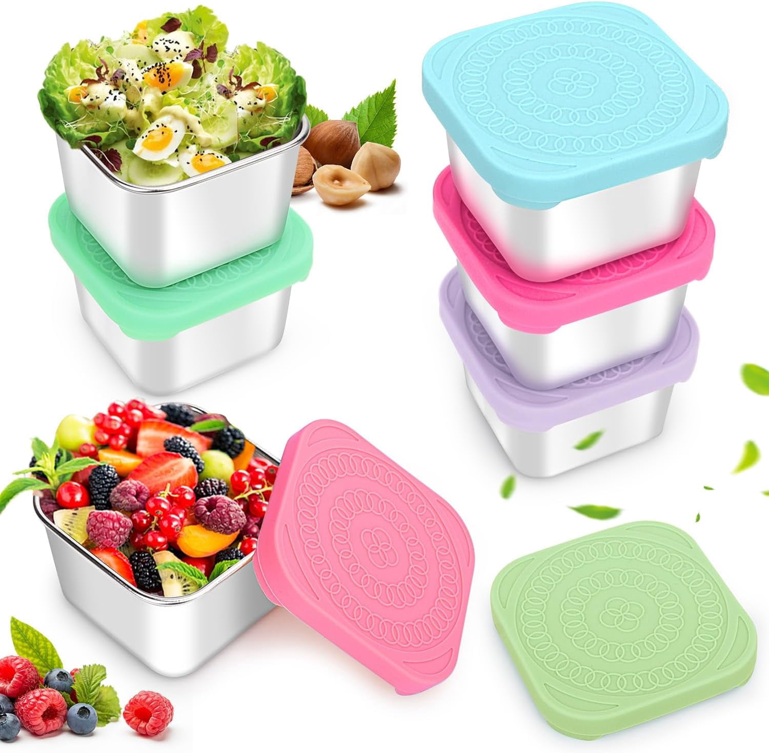BESTKITTY 6PA 6OZ Stainl Steel Sna Containers, Leak of 304 Stainl Steel ...
