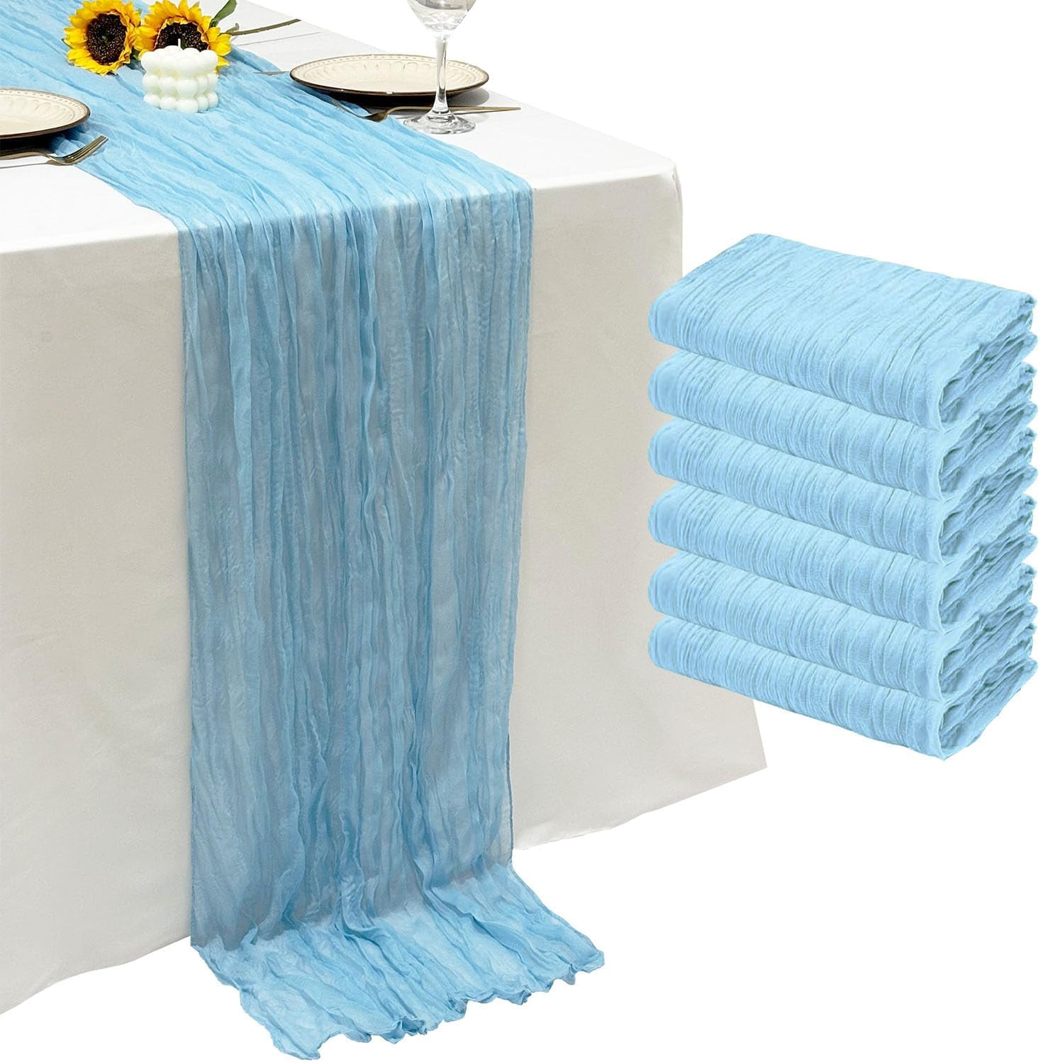 BESTKITTY 6Pa Baby Blue eesecloth Table Runner 10Ft Gauze Table Runner ...
