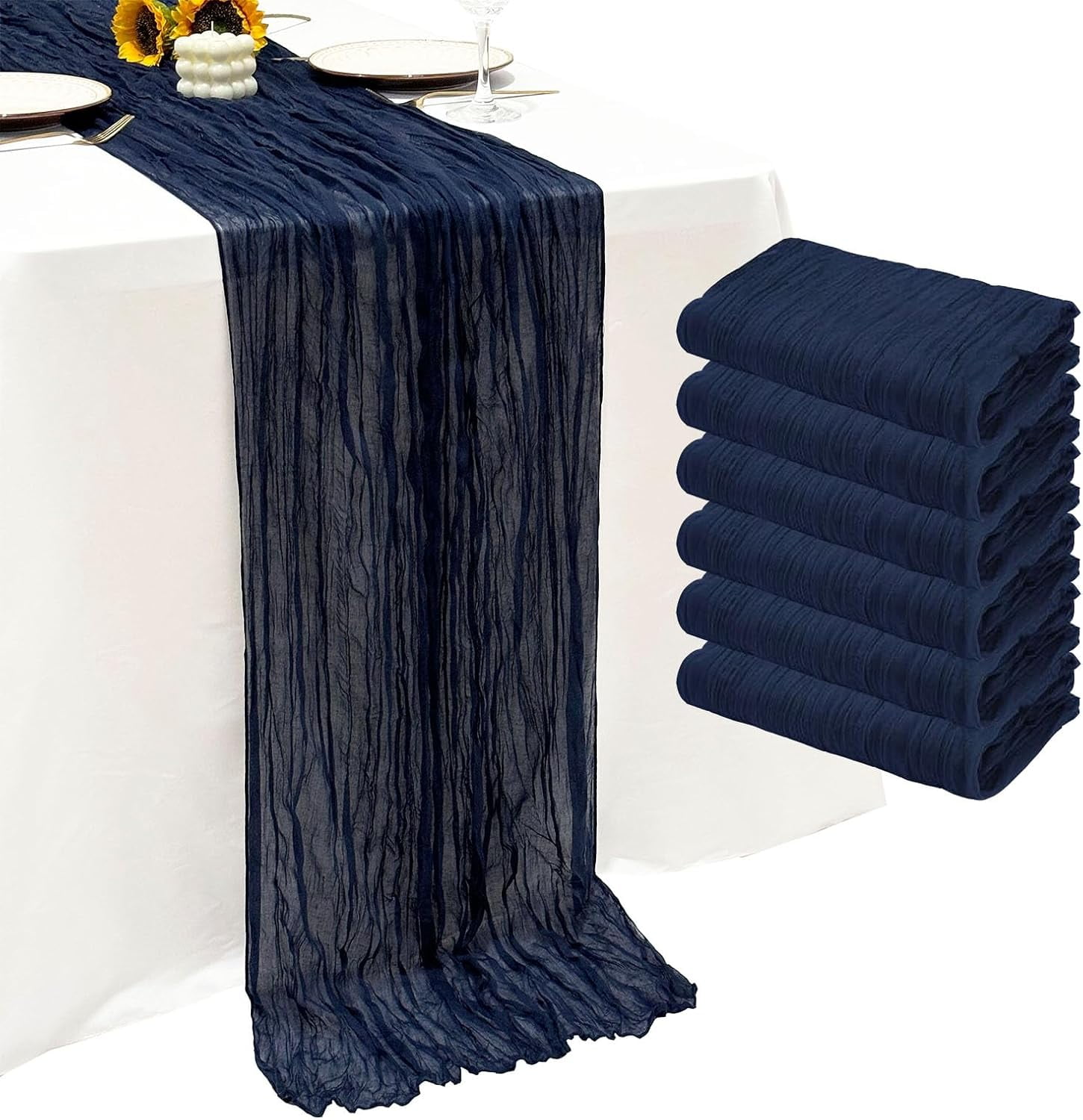 BESTKITTY 6Pa Navy Blue eesecloth Table Runner 10Ft Gauze Table Runner ...