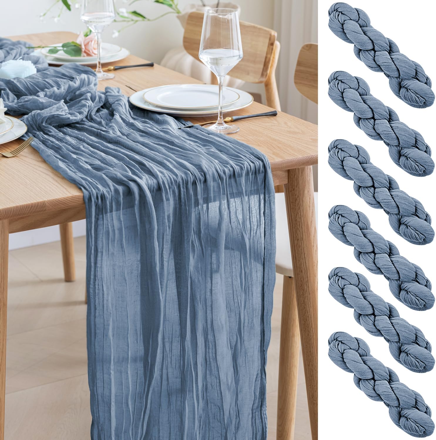 BESTKITTY 6pcs eesecloth Table Runner 120 Ines Long Dusty Blue Boho ...