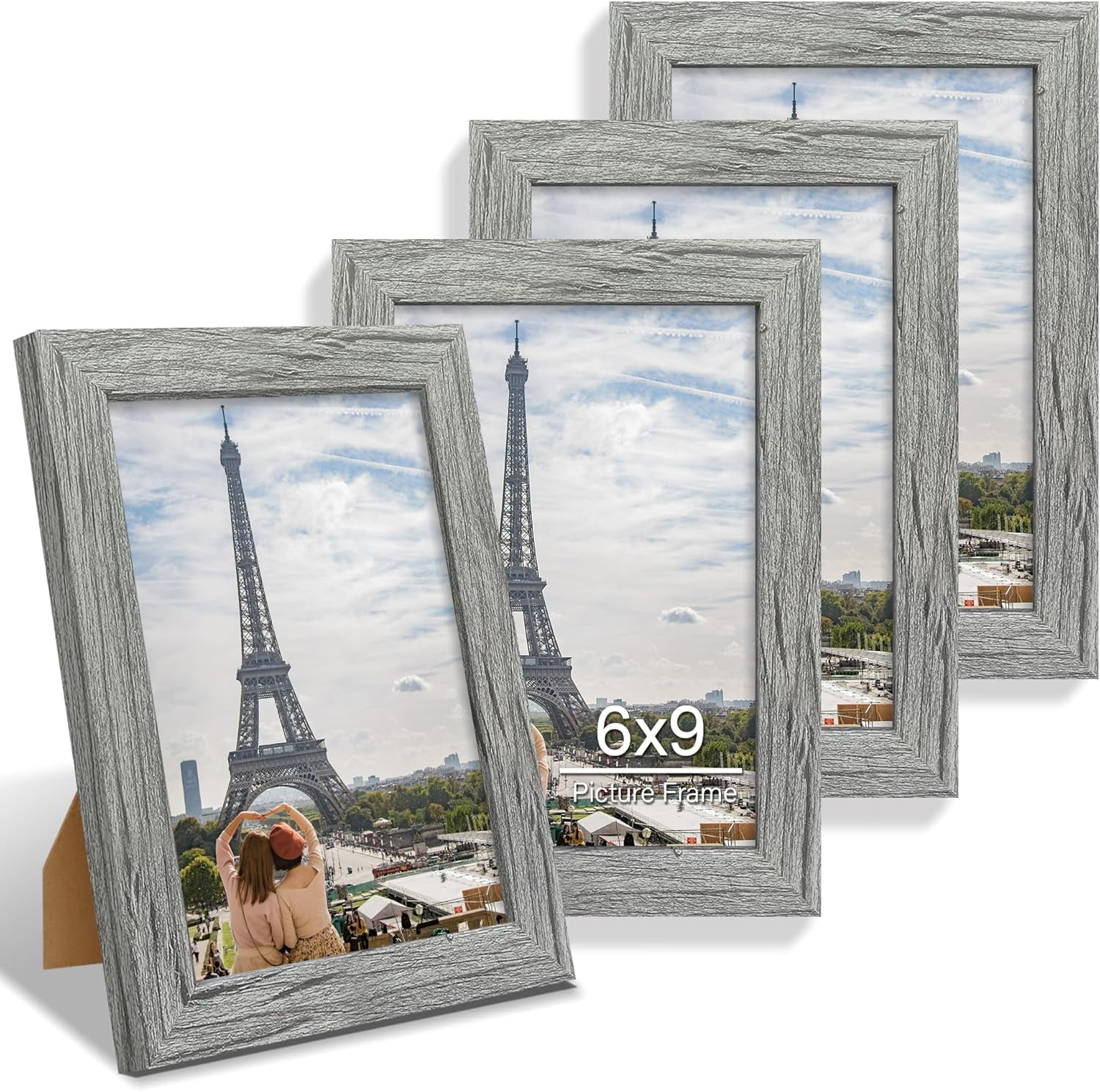 BESTKITTY 6x9 Pture F Set of 4, Made of Real Glass and Grey Wooden Fe ...