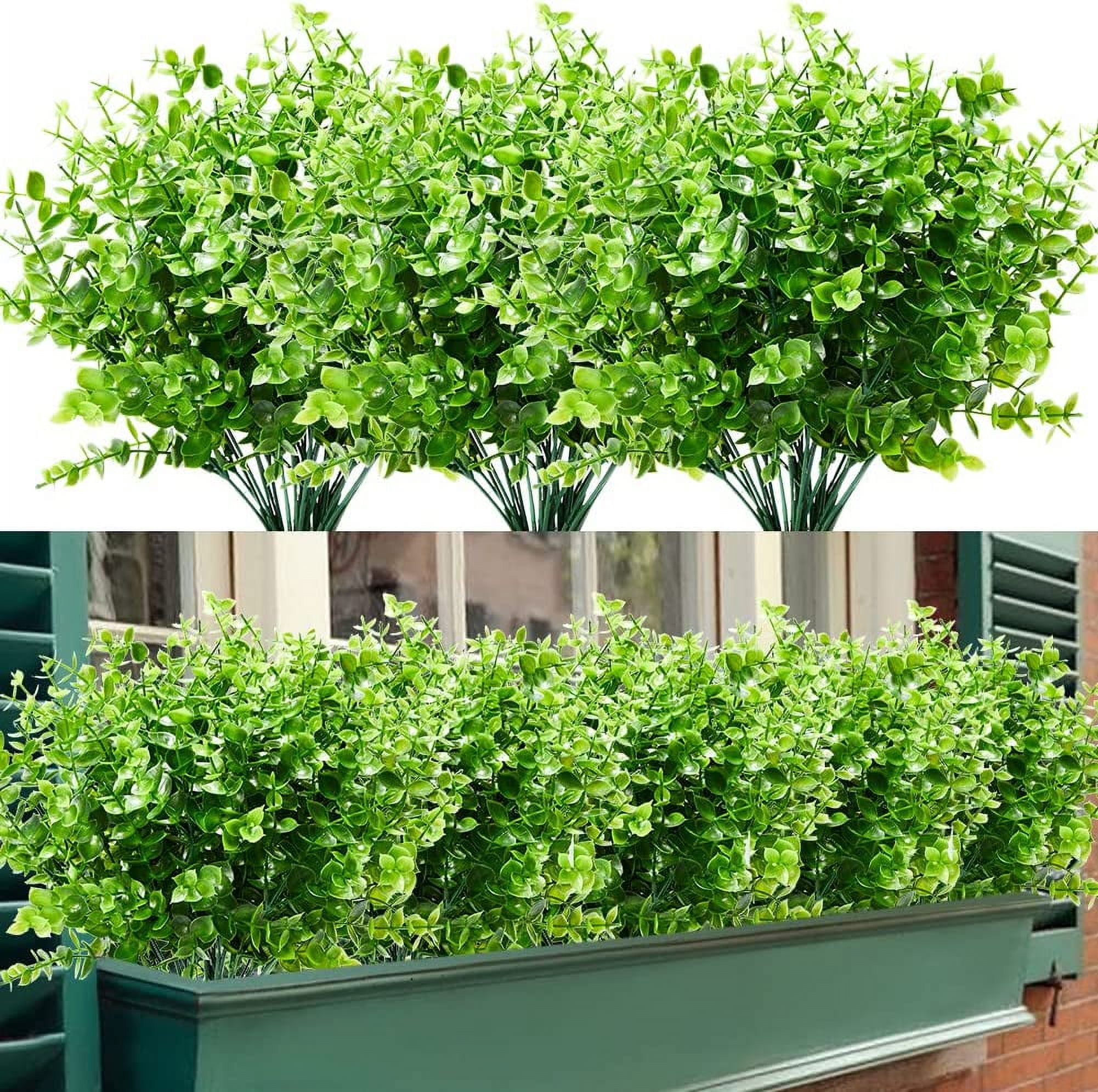 BESTKITTY 8 Bundles Outdoor Artiial Boxwood Stems Faux Plants Subs, Fake UV Rnt Greenery Foliage ...