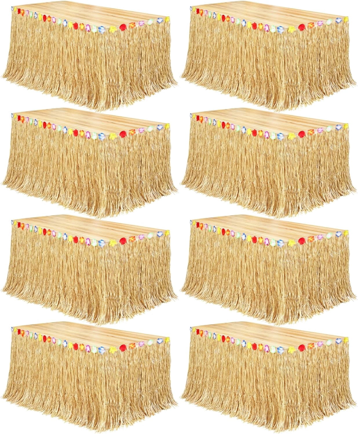BESTKITTY 8 Pa Luau Grass Table Skirt Natural 9 Feet x 29.5 In Hawaiian ...
