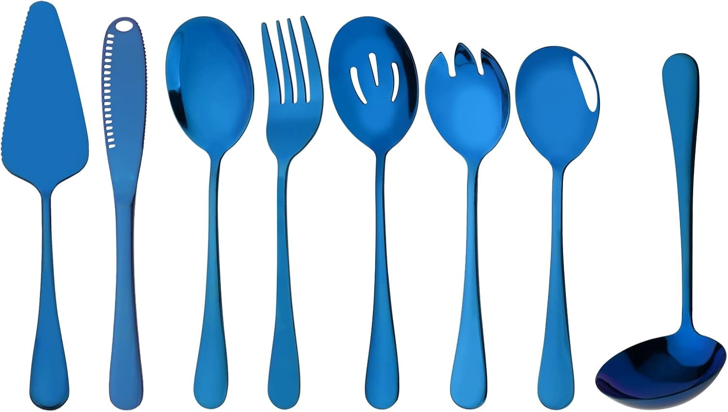 BESTKITTY 8 Pcs Blue Serving Utensils, Stainl Steel Flatware Serving ...