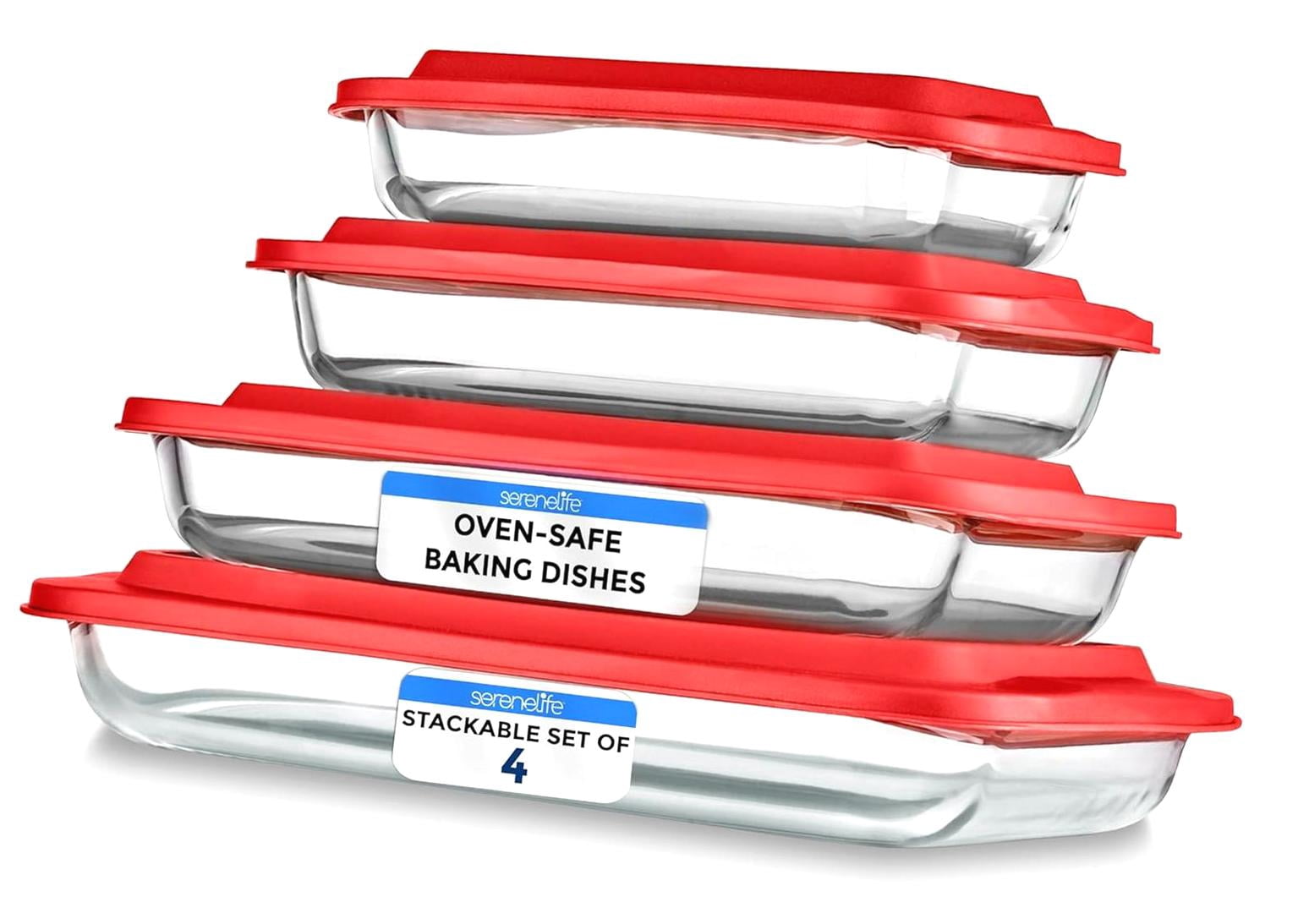BESTKITTY 8-Piece Glass Baking Set - (4 Heavy Duty Rectangular Glass ...