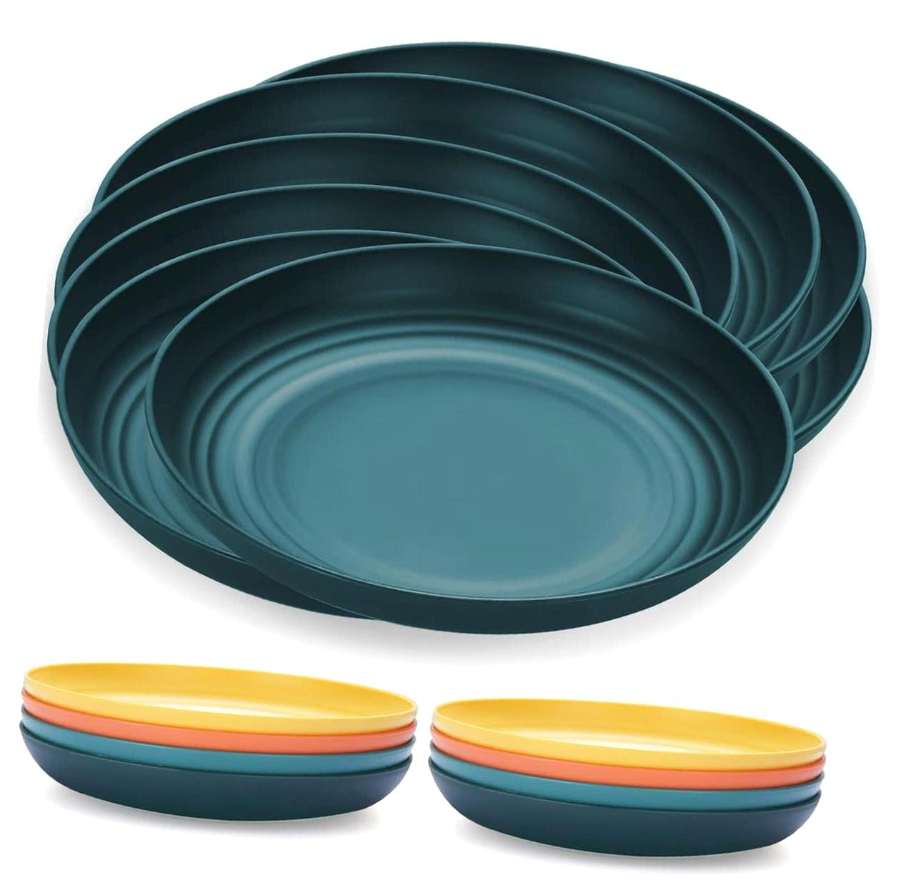 BESTKITTY 9 Inch Large Deep Plastic Plates 8 Pieces, Unbreakable And ...