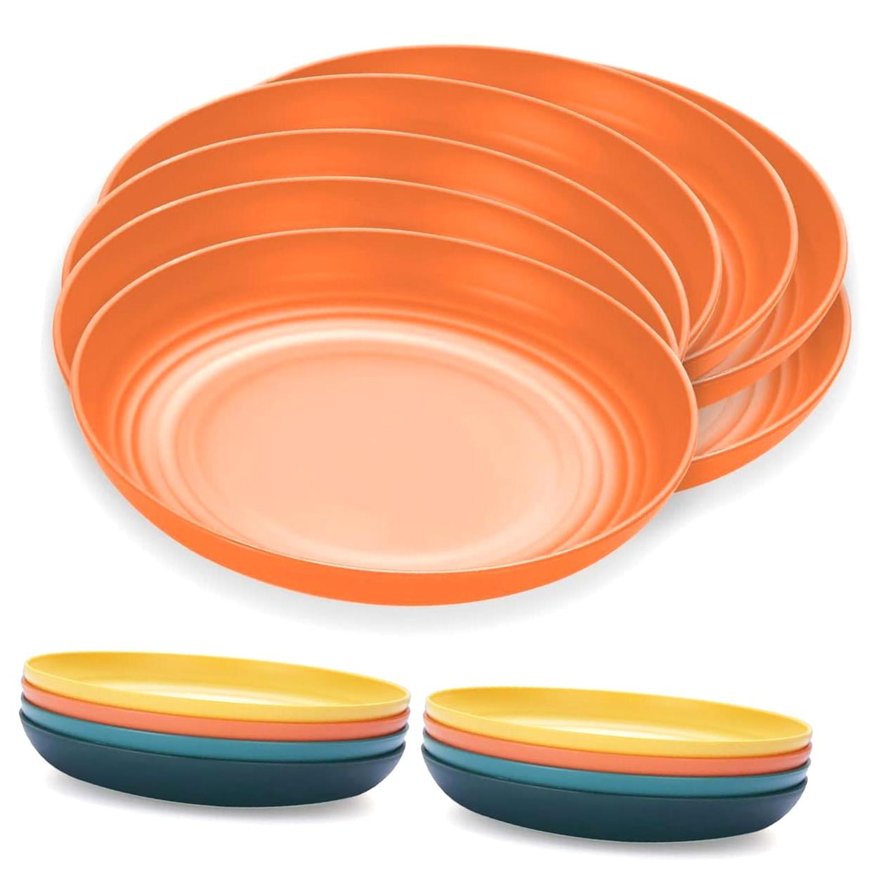 BESTKITTY 9 Inch Large Deep Plastic Plates 8 Pieces, Unbreakable And ...