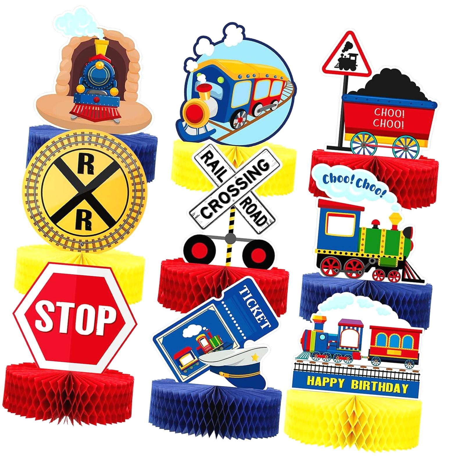 BESTKITTY 9 Piece Railroad Train Crossing Themed Honeycomb Centerpieces ...