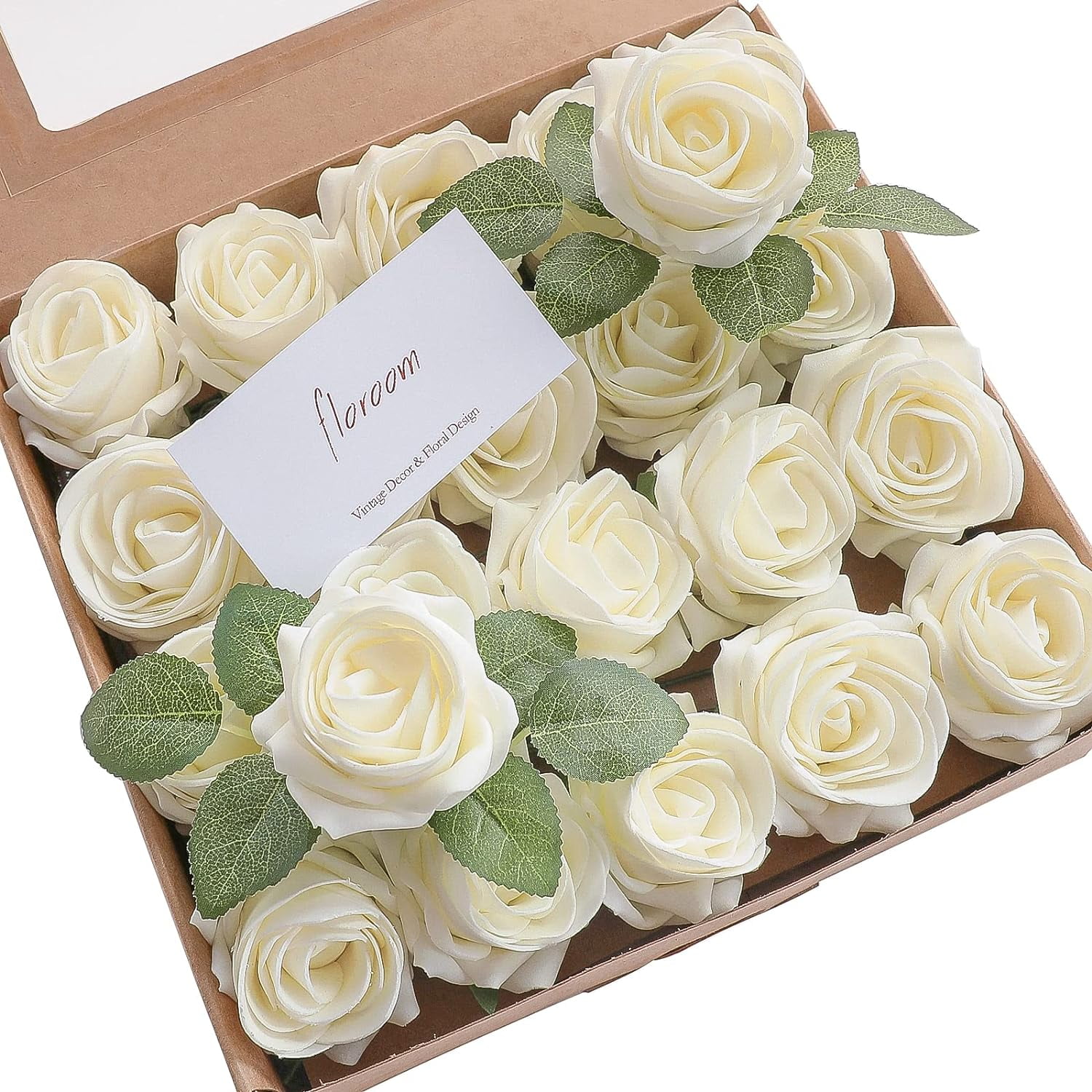 BESTKITTY Arti 20pcs Real Lo Ivory High-Centered Foam Fake Roses with ...
