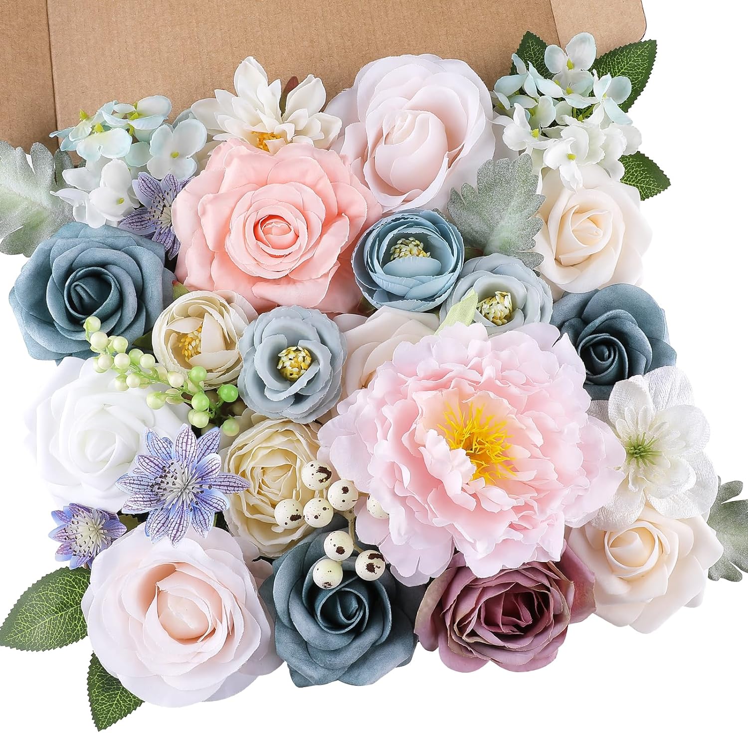 BESTKITTY Arti Combo Silk Pink Roses Fake Flower with Stems for DIY ...