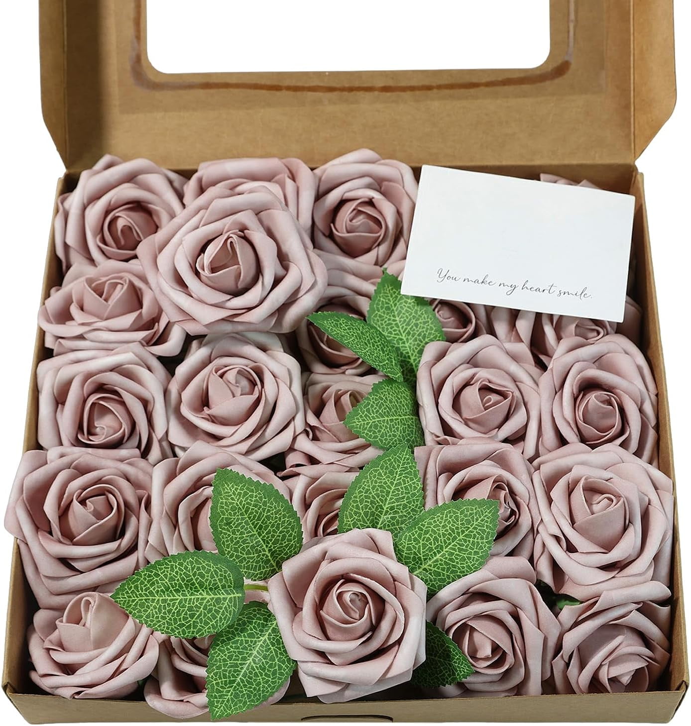 BESTKITTY Artiial Flower 25pcs Real Tou Dusty Pink Rose Fake Foam Roses ...