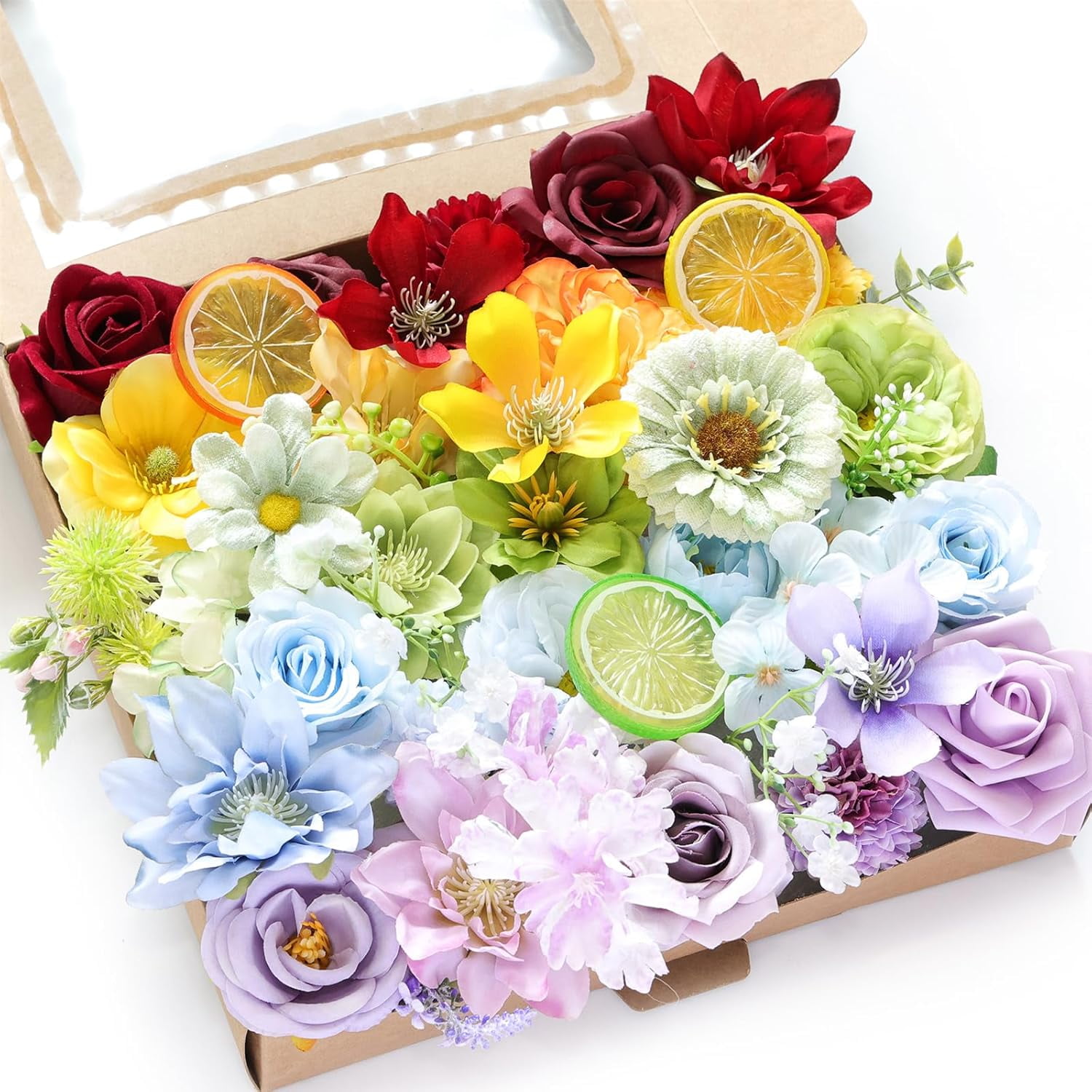 BESTKITTY Artiial Flower Box Set Silk Fake Flowers DIY Center Cake ...