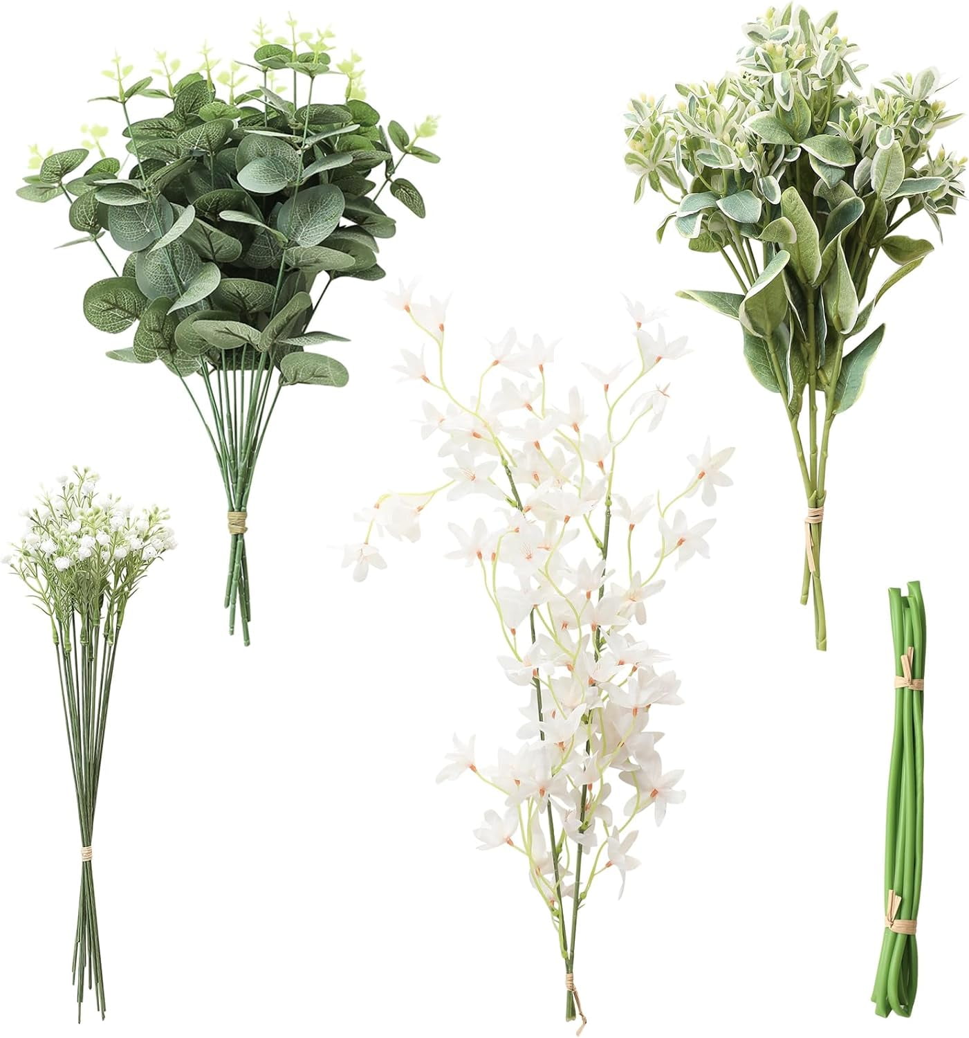 BESTKITTY Artiial Greenery Stems Box Set, 25pcs with 4 Kinds of Faux ...