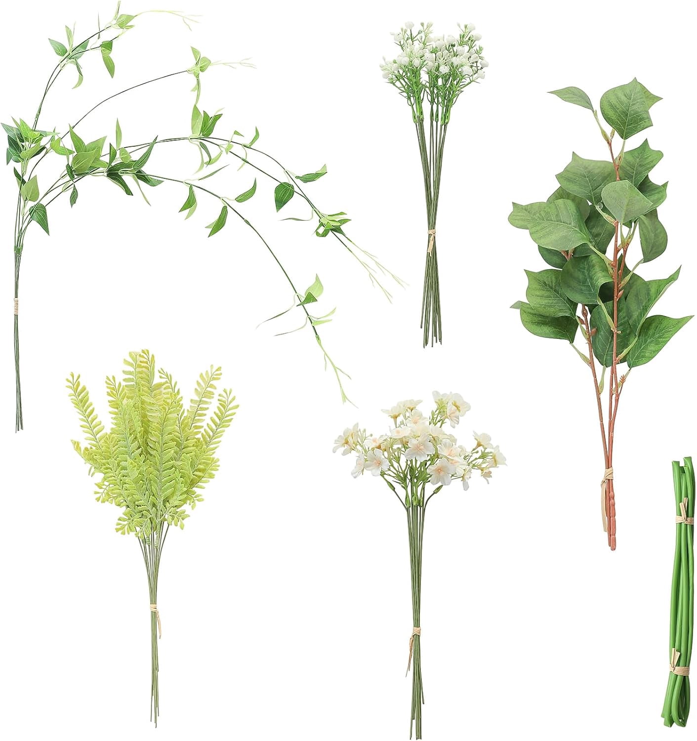 BESTKITTY Artiial Greenery Stems Box Set, 35pcs with 5 Kinds of Faux ...