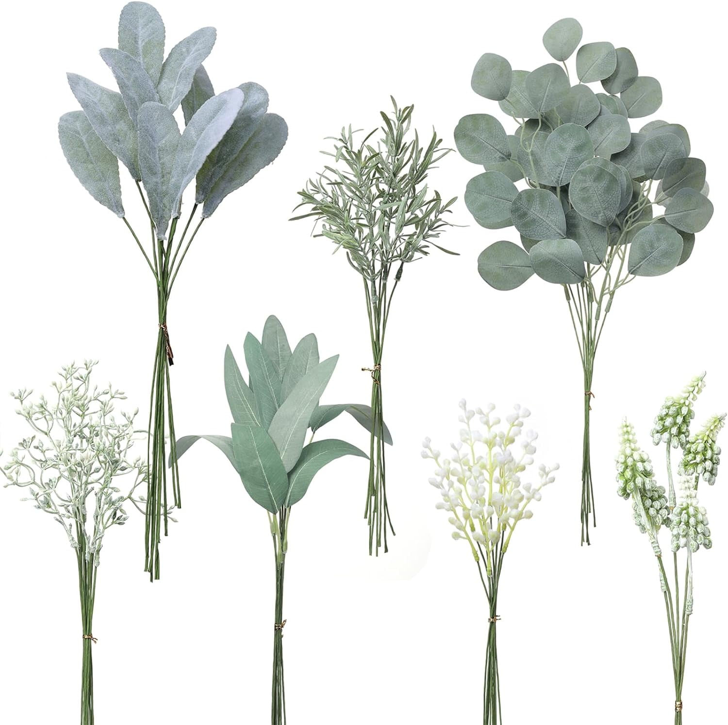 BESTKITTY Artiial Greenery Stems Box Set,65 Pcs with 7 Kinds of Faux ...