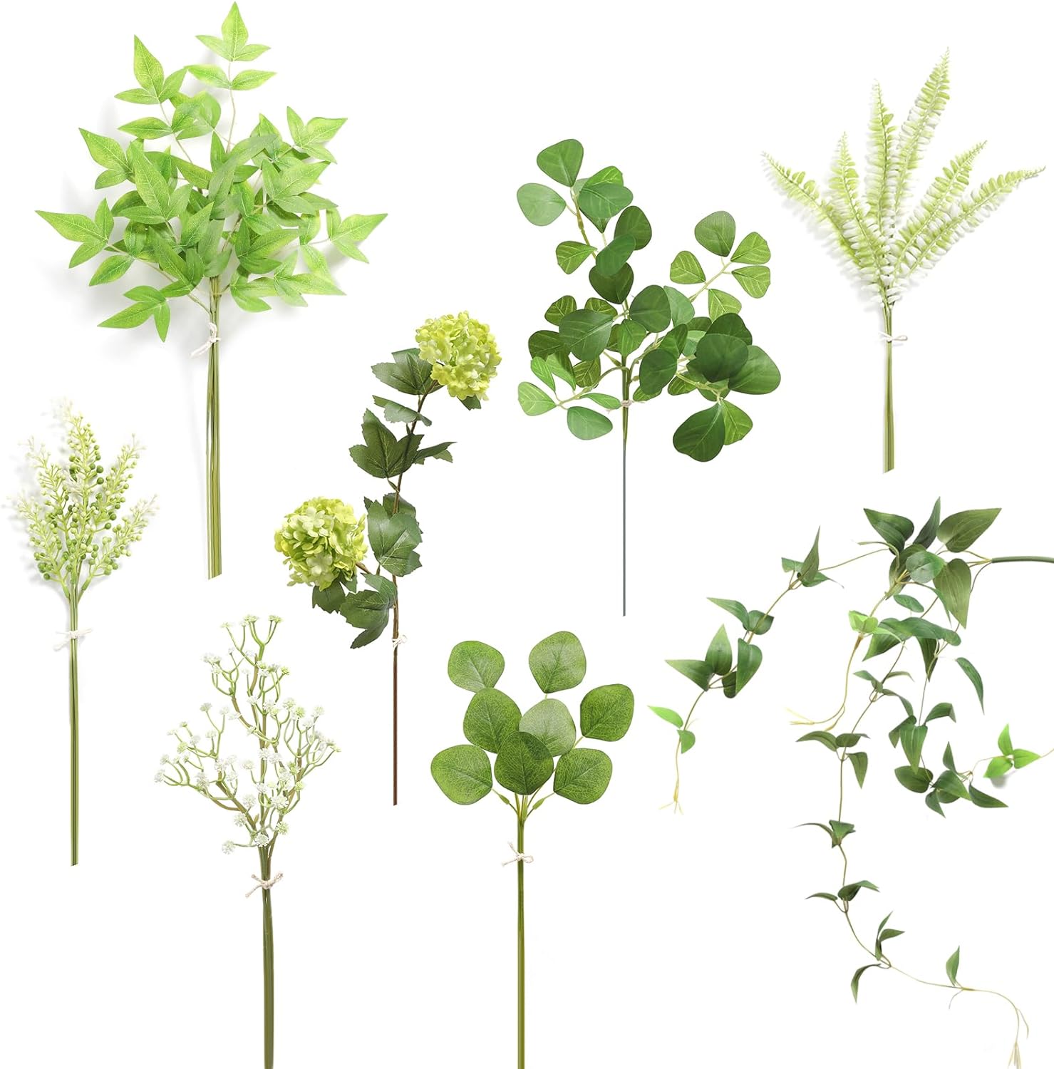 BESTKITTY Artiial Greenery Stems Box Set,(Pa of 37pcs) with 8 Kinds of ...