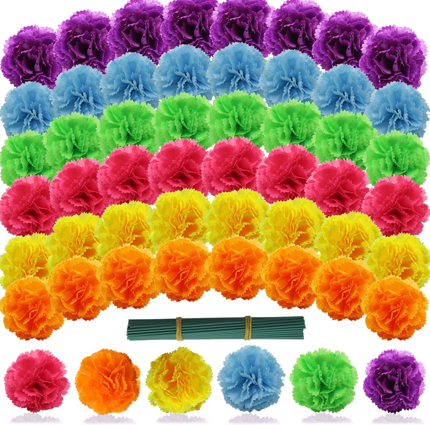BESTKITTY Artiial Marigold Flowers with Stems, 60 Pcs Silk Flowers ...