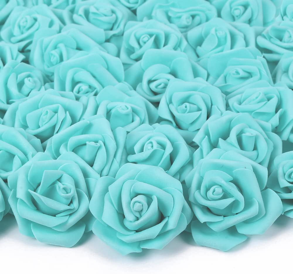BESTKITTY Artiial Rose Flower Heads, 100pcs Teal Green Roses Artiial ...