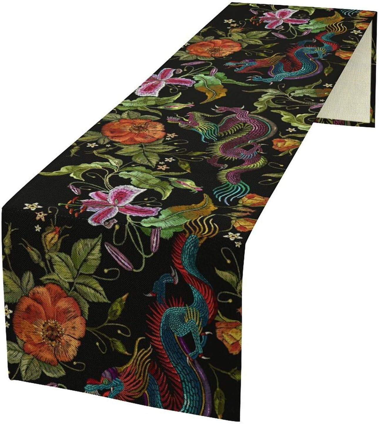 BESTKITTY Asian Dragon Table Runner, nese Traditional Folk Embroidery ...