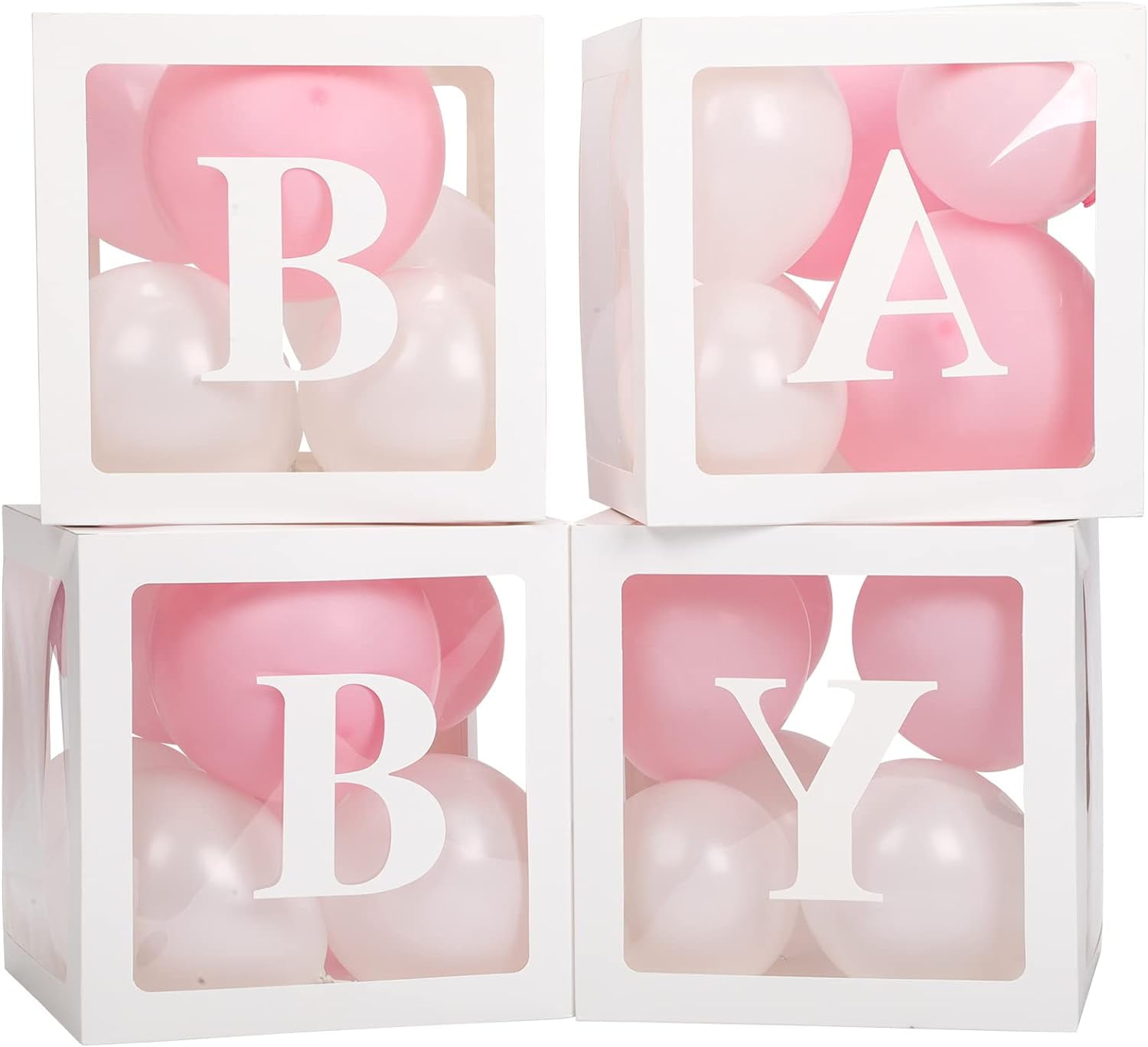 BESTKITTY Baby Boxes with Letters for Sr, 4 Transparent Balloon Boxes ...