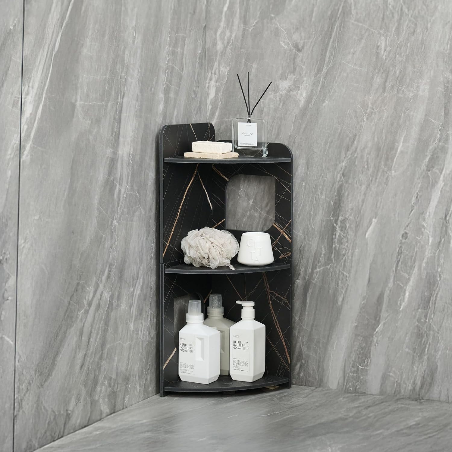 BESTKITTY Bla 3-Tier Small Corner Shelf Stand, Waterof Bathroom Storage ...