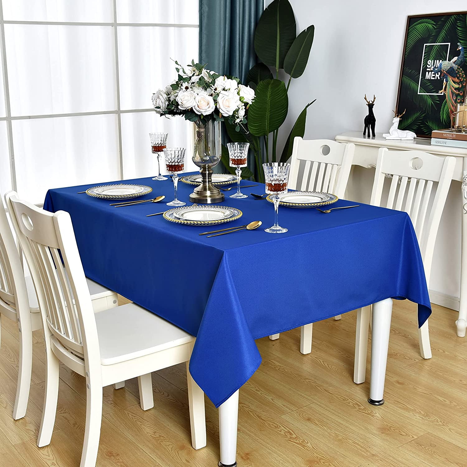 BESTKITTY Blue Square Tablecloth Waterof Stain Resnt Wrinkle Free Table ...