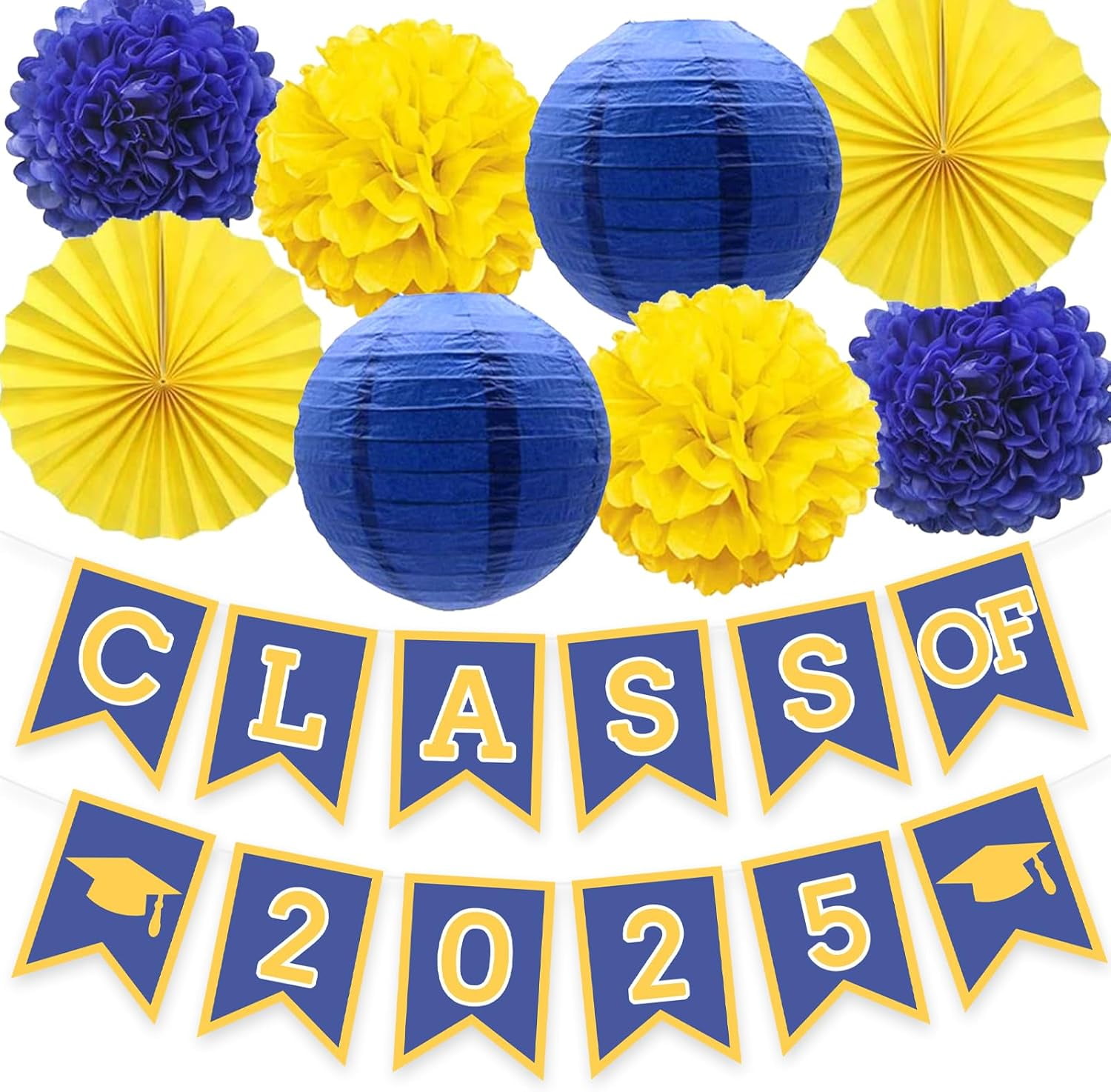 BESTKITTY Blue Yellow Graduation Party Decoration Class Banner Hanging ...