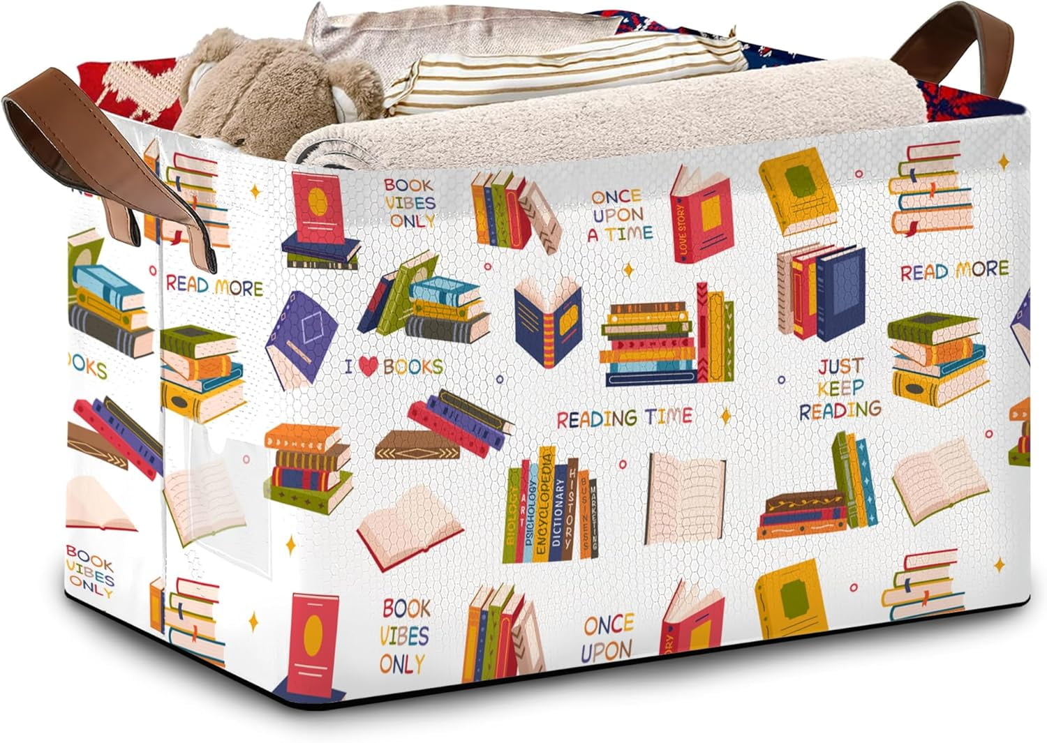 BESTKITTY Book Rectangular Storage Basket,Collsible Fabr Storage ...