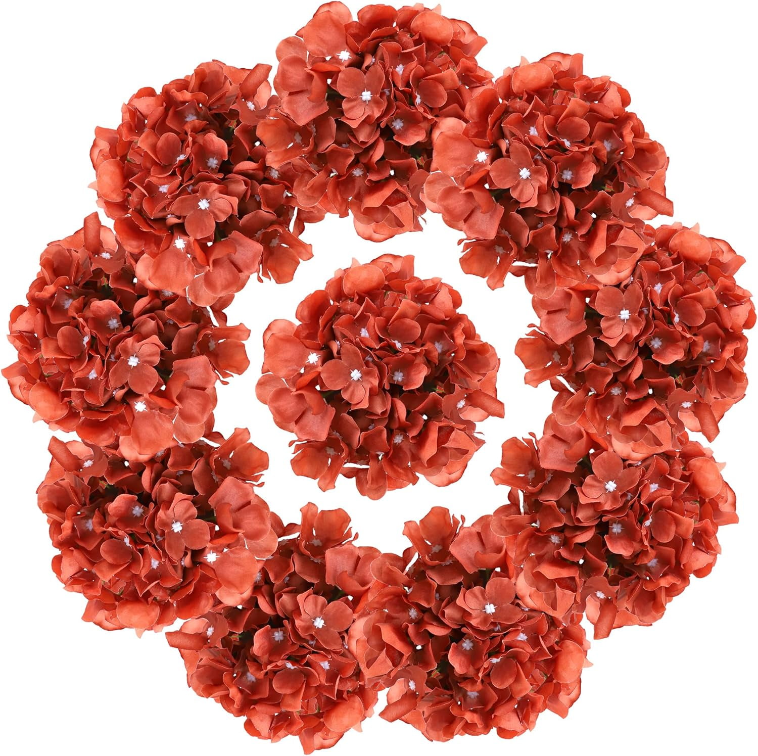 BESTKITTY Burnt Orange Arti Fake Hydrangeas Flowers Heads 10pcs Full Hydrangea Silk Flowers with ...