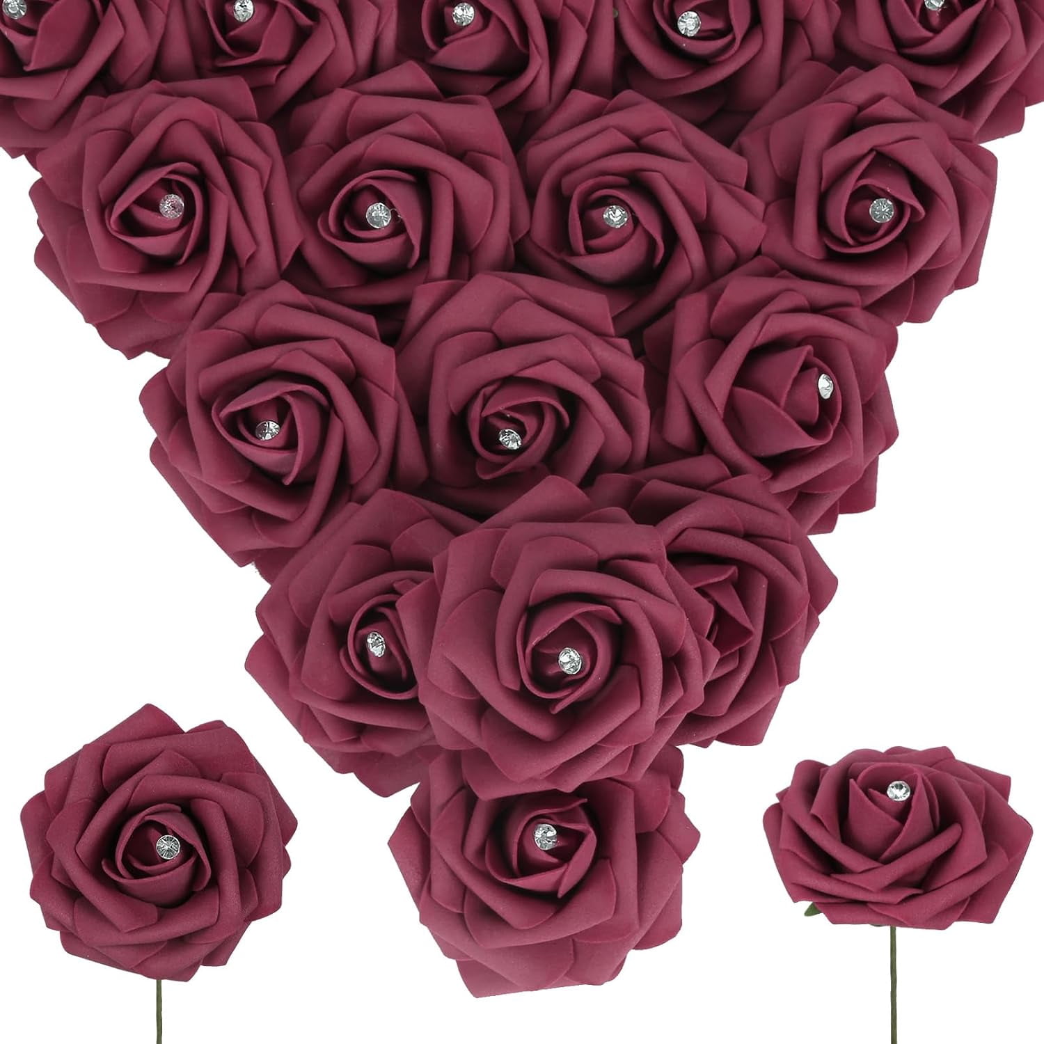 BESTKITTY Bury Roses with Crystal - 50PCS Artiial Rose Flowers with ...