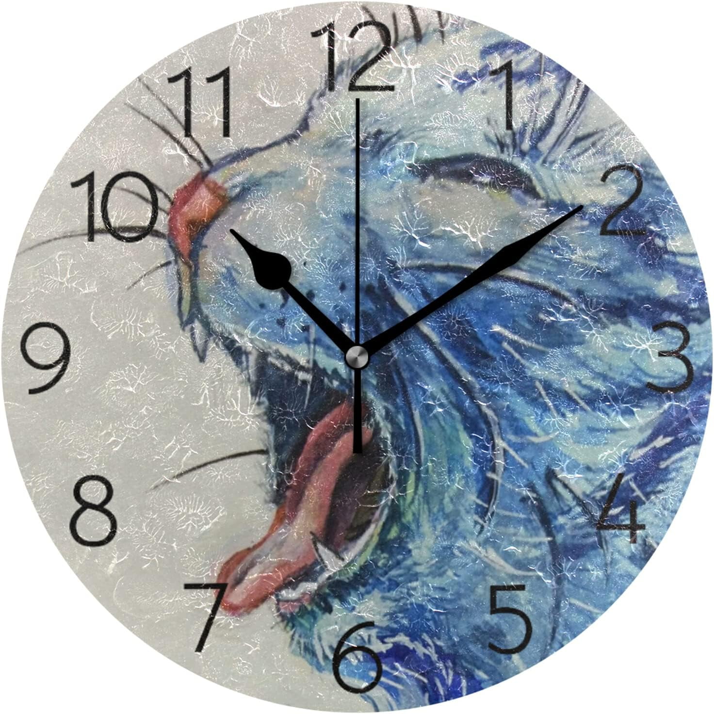 BESTKITTY Cat Blue Wall Clock Round Silent Non-Ticking [Battery ...