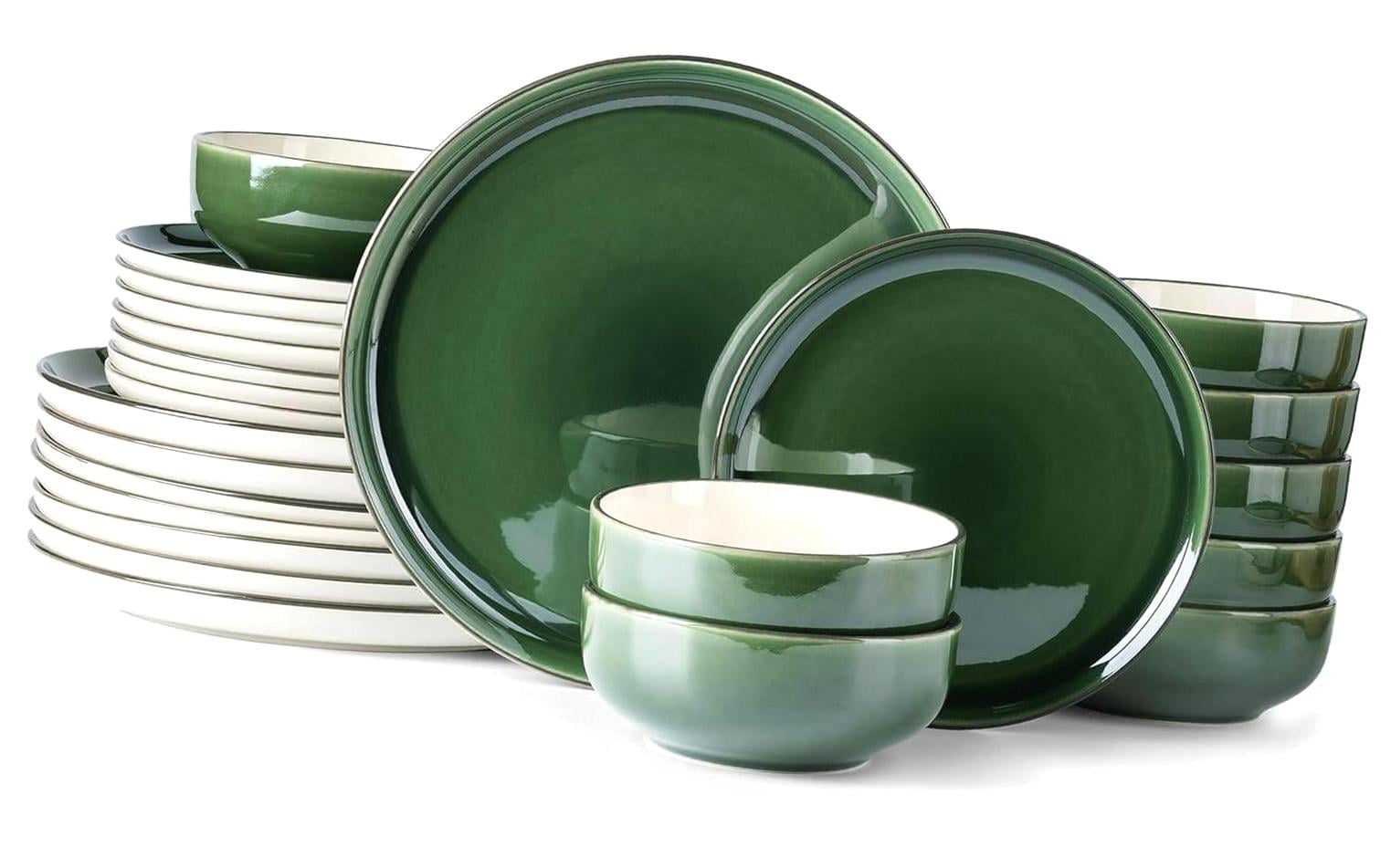 BESTKITTY Ceramic Dinnerware Set with Pasta Bowl, 16 pcs Stoneware ...