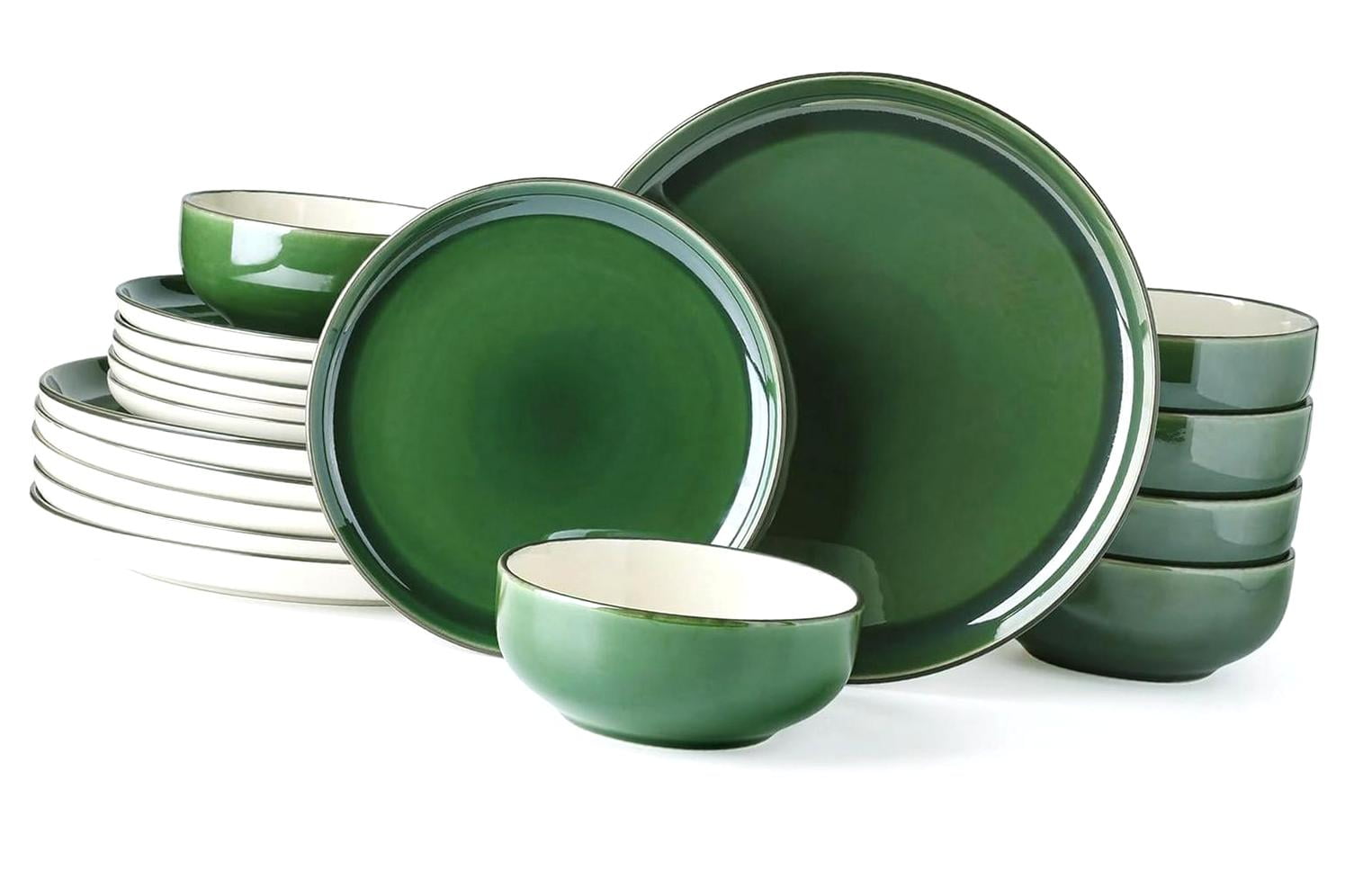BESTKITTY Ceramic Dinnerware Set with Pasta Bowl, 16 pcs Stoneware ...