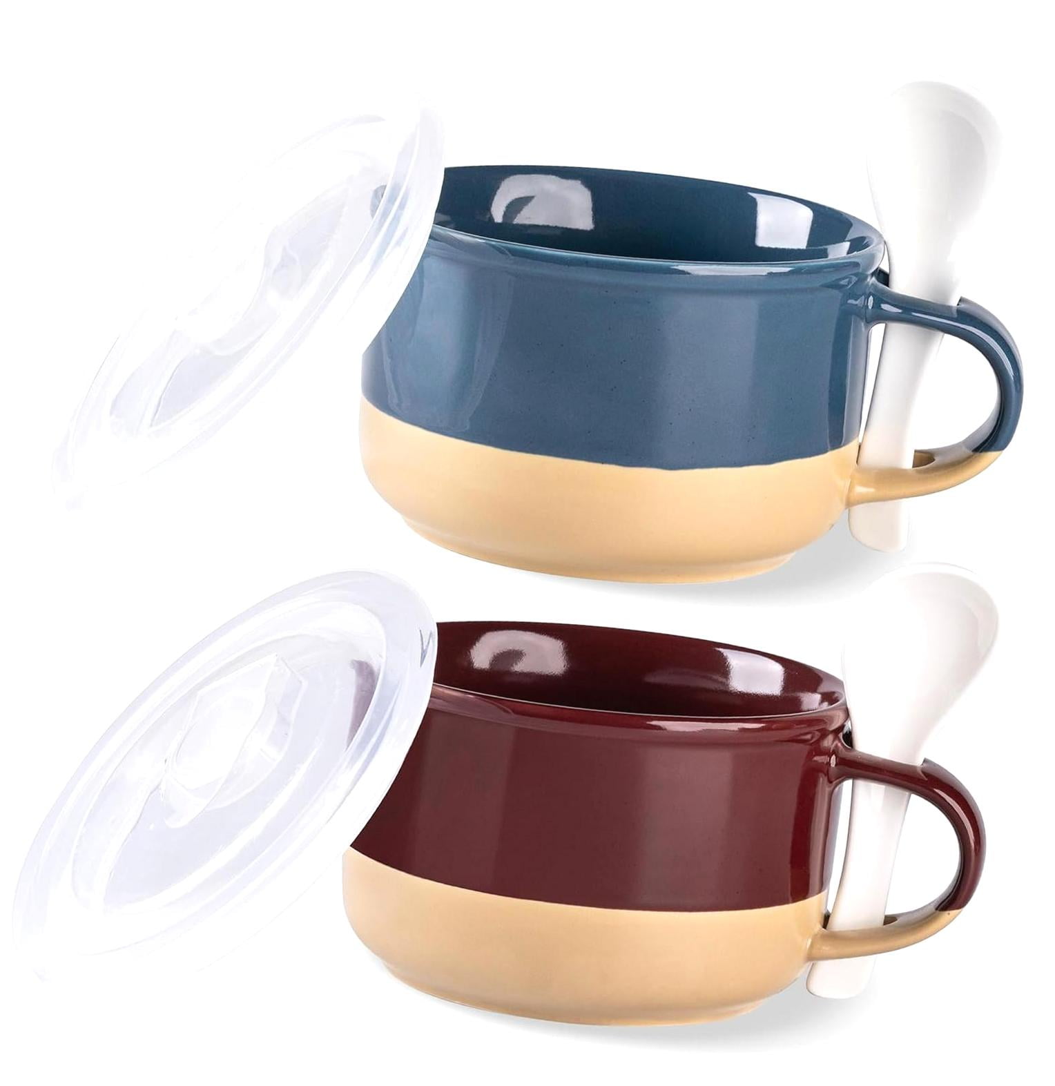 BESTKITTY Ceramic Soup Mugs with Handles, 24 OZ Soup Cups Set of 4 ...