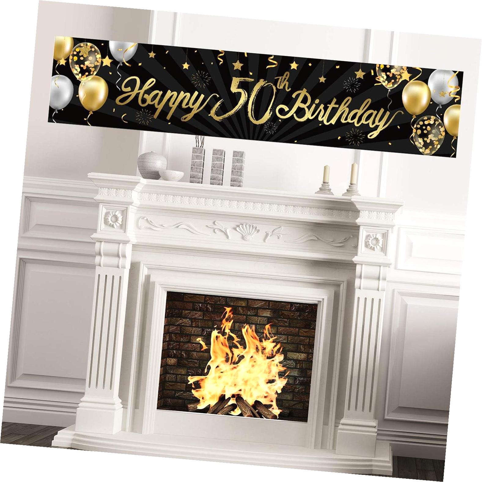 BESTKITTY Cheerful 50th Birthday Sign for Men and Women, Black Sparkle ...